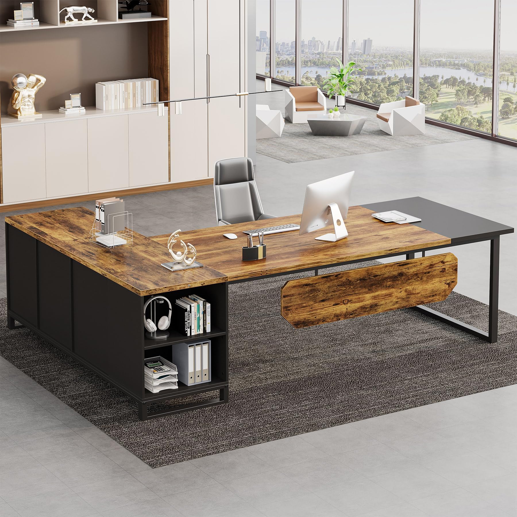 Amazon.com: Tribesigns 63" Large Executive Desk L Shaped Computer Desk ...