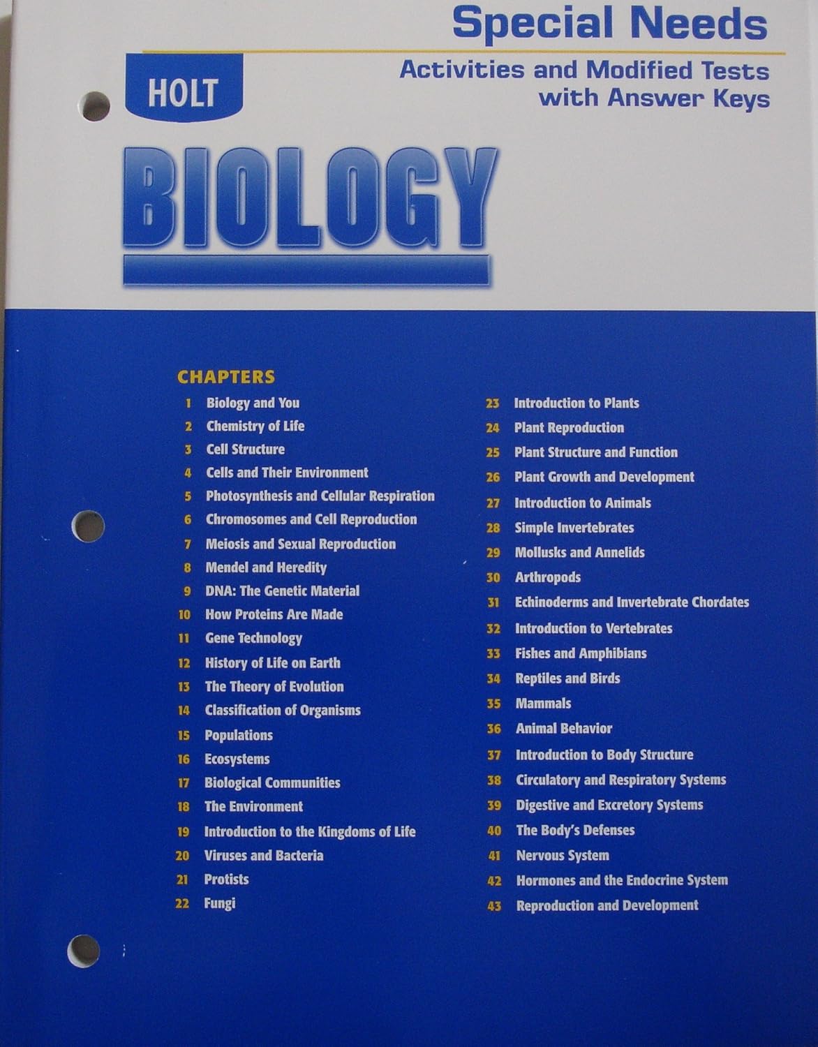 Holt Biology: Special Needs Activities and Modified Tests with Answer ...