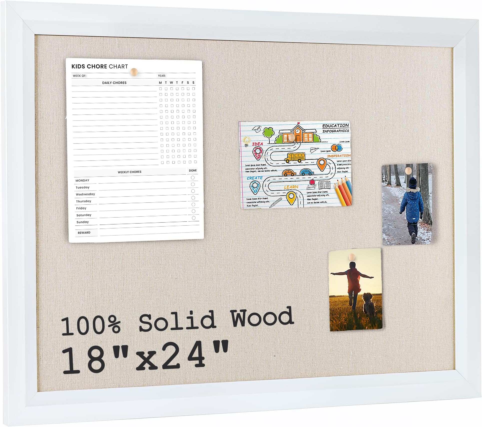 Amazon.com : Bulletin Board Cork Board with Linen, 100% Wood Framed 18 ...