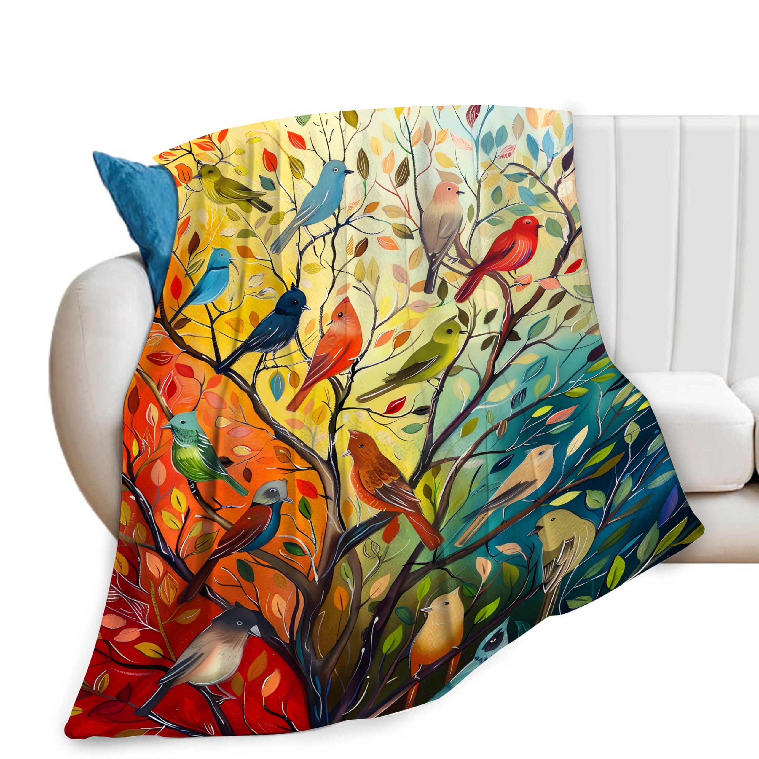 Amazon.com: Colorful Birds Blanket Bird Tree Decor Throw Blanket Bird ...