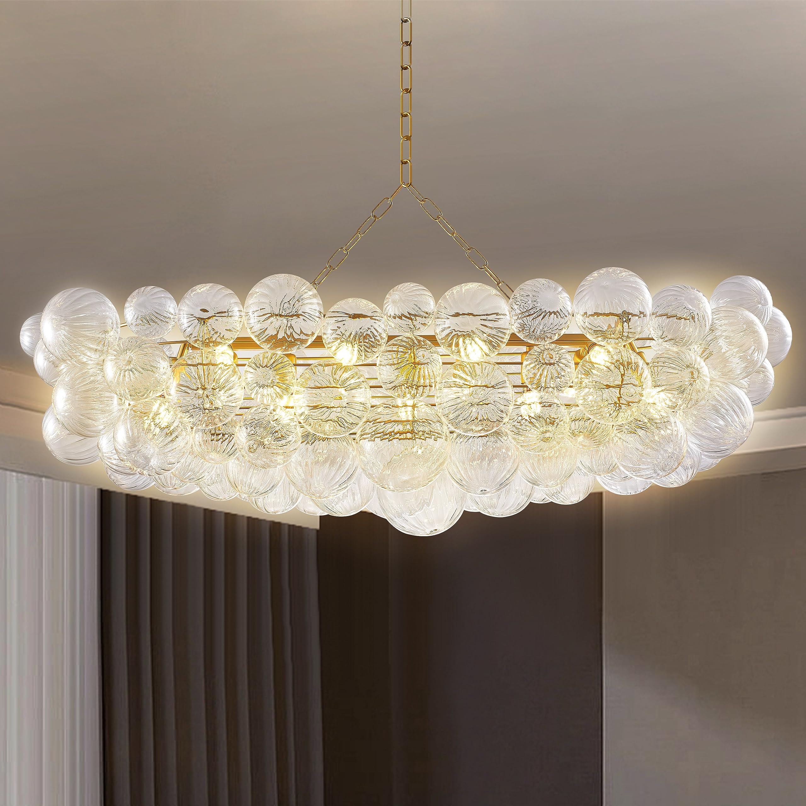 Nordic Bubble Ball Swirled Glass Chandelier, 36" Long Gold and Clear ...