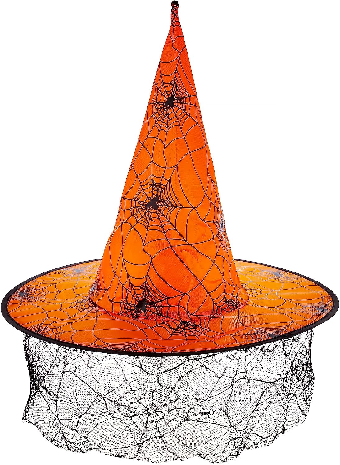 LUX ACCESSORIES Orange with Black Spiders & Webs Witch's Hat and Black ...