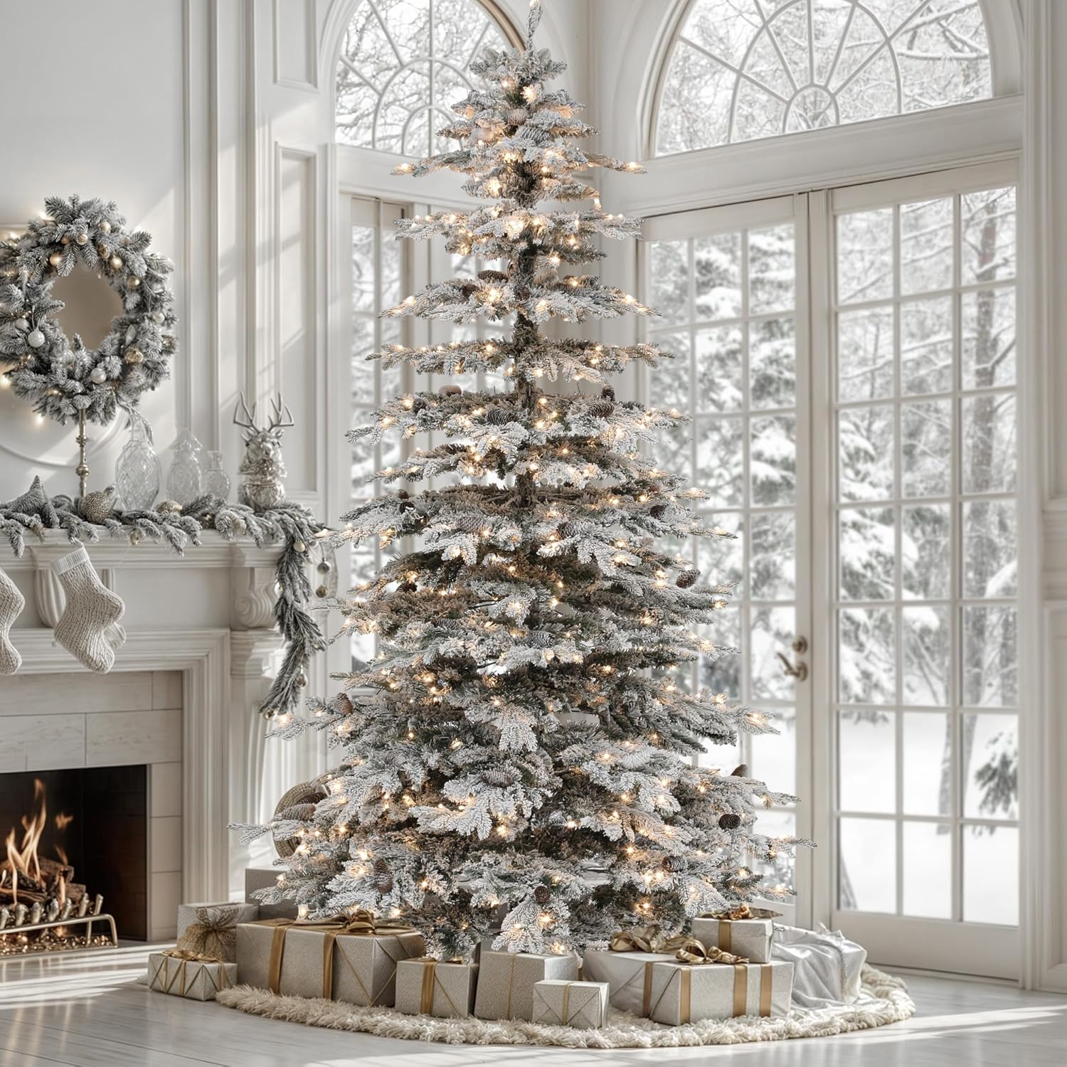 Amazon.com: YITAHOME Pre-Lit Mountain Pine Flocked Christmas Tree with ...