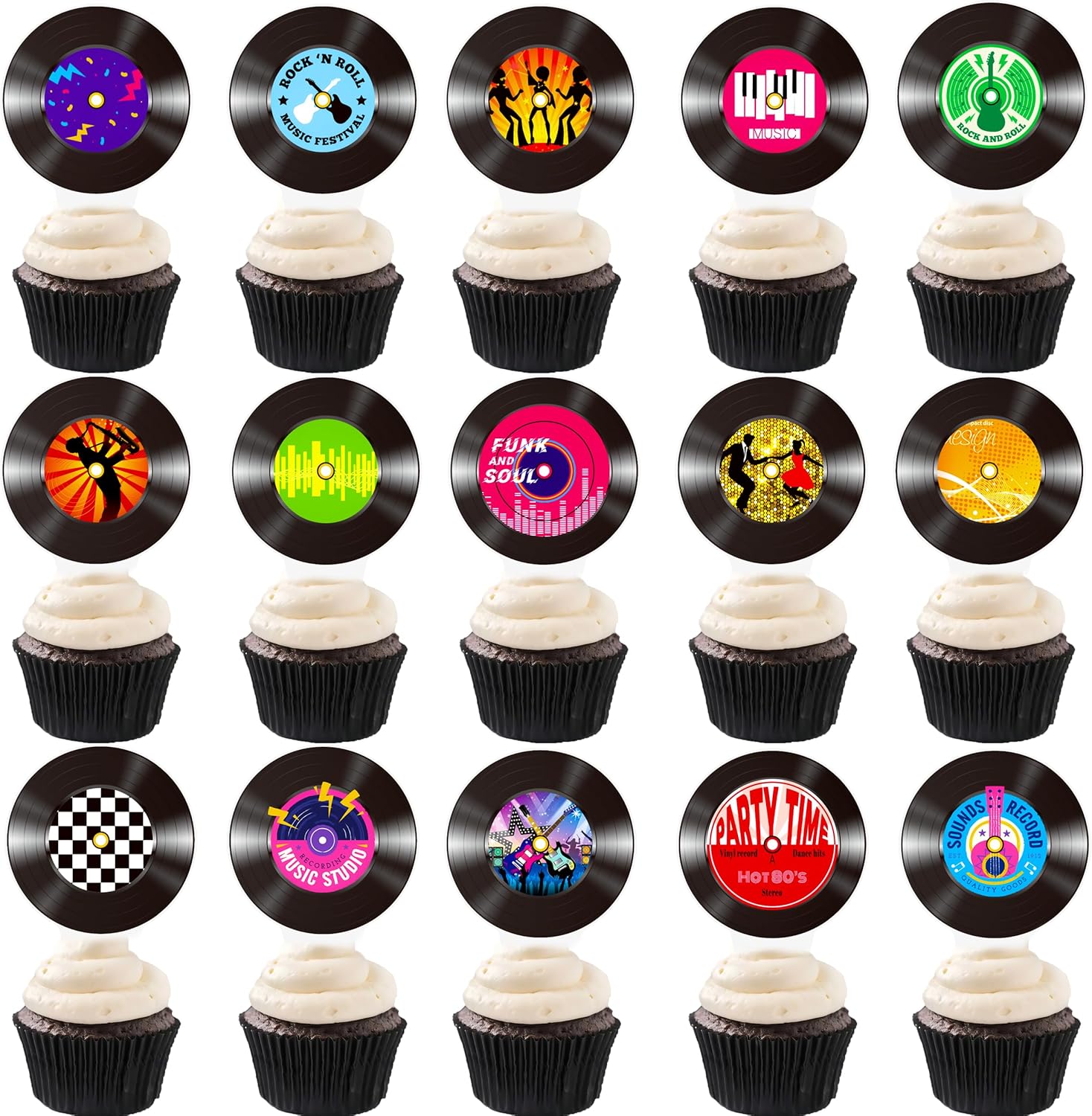 Amazon.com: 48pcs Vinyl Records Theme Cucpcake Toppers for Rock and ...