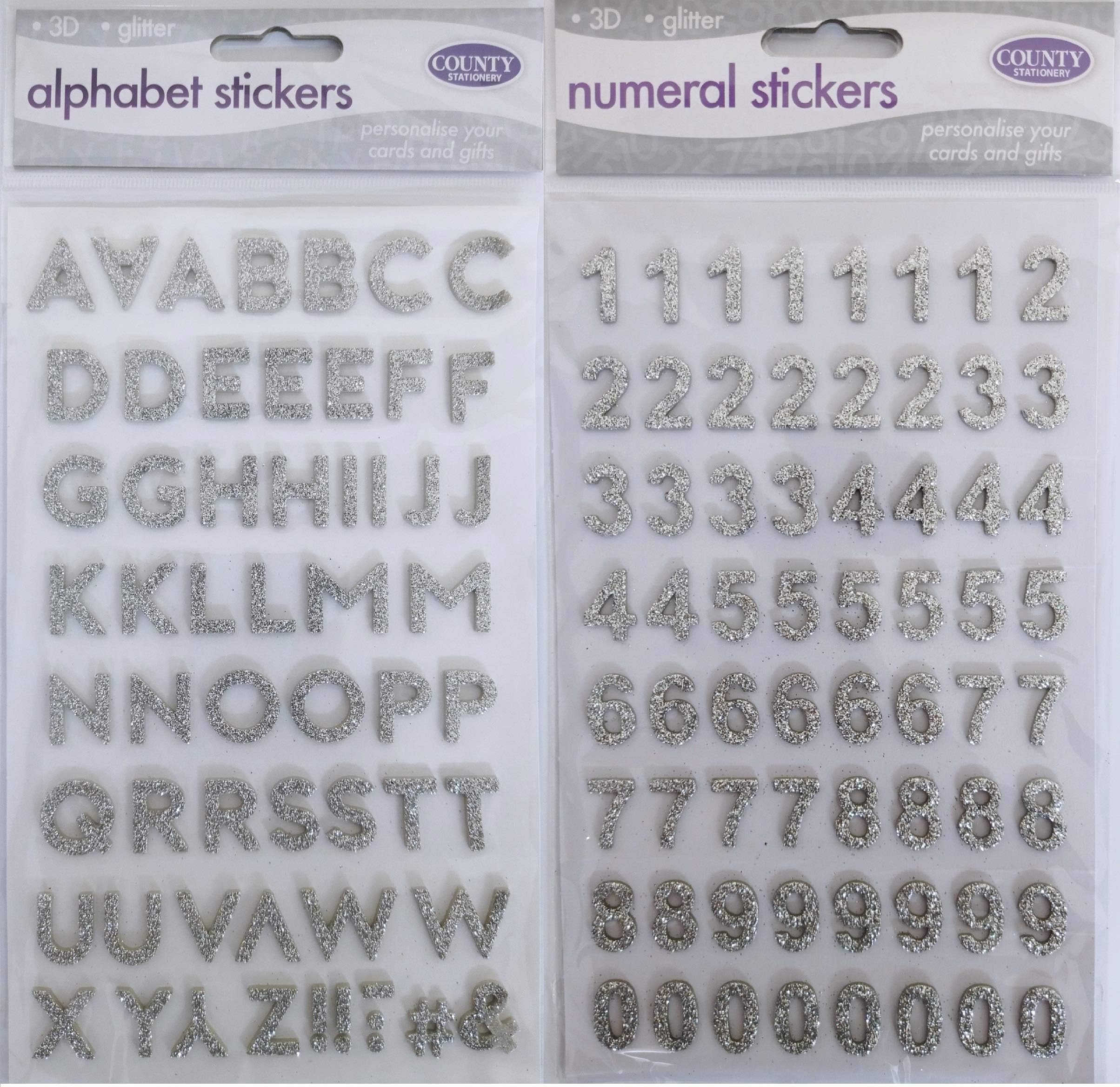 Oaktree Crafts Eleganza Alphabet Stickers, Clear/Silver Number 43,16.5 ...