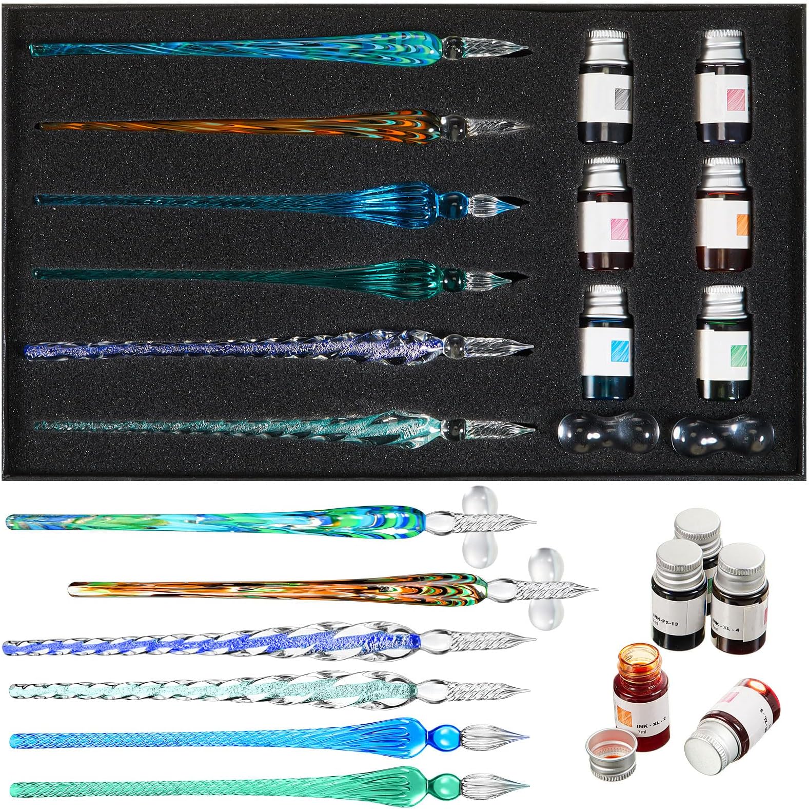 Amazon.com : ASXMA Calligraphy Dip Pen Set - 12 Colorful Inks, Glass ...