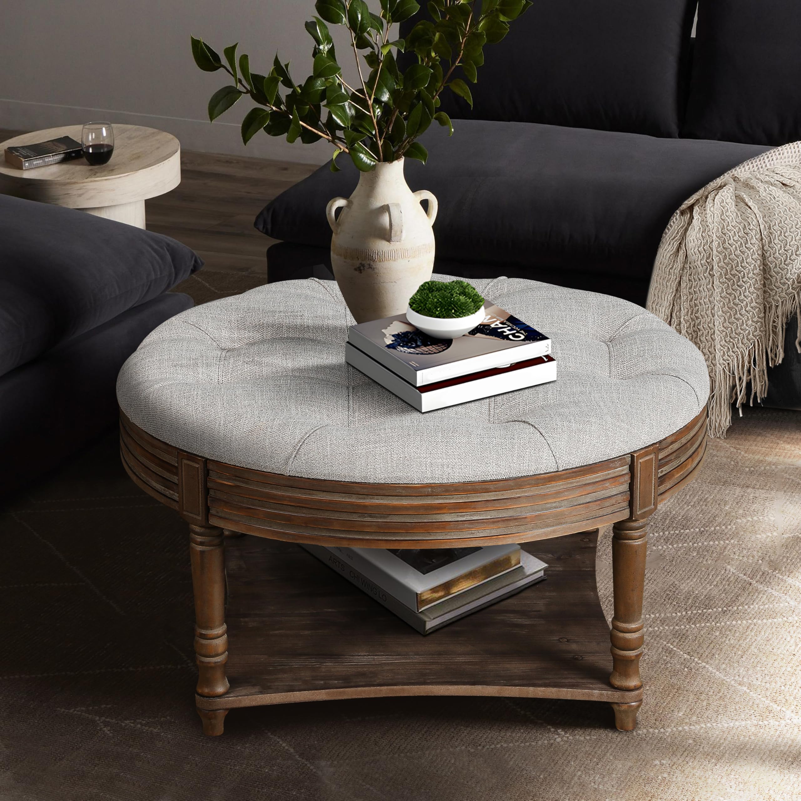 Amazon.com: 31.5in Farmhouse Round Ottoman Coffee Tables for Living ...