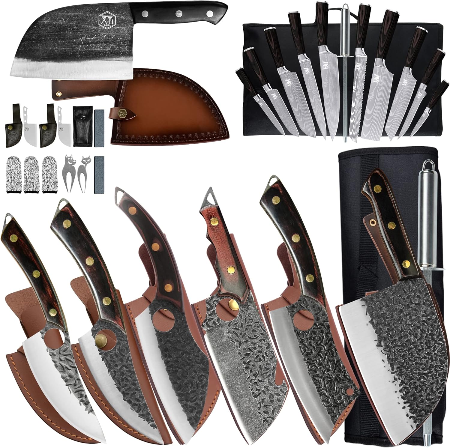 Amazon.com: XYJ Ergonomic Handle Chef Butcher Knives Set Stainless ...