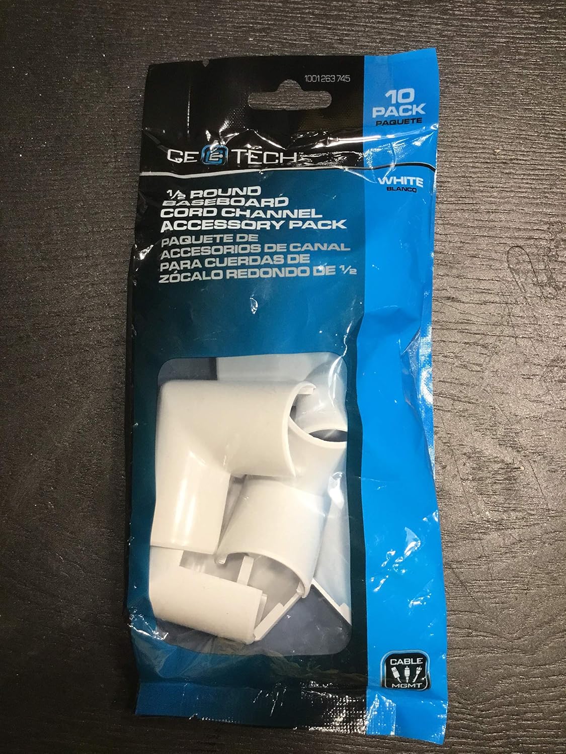 CE Tech 1/2 Round Baseboard Cord Channel Accessory Pack (10 Pack ...