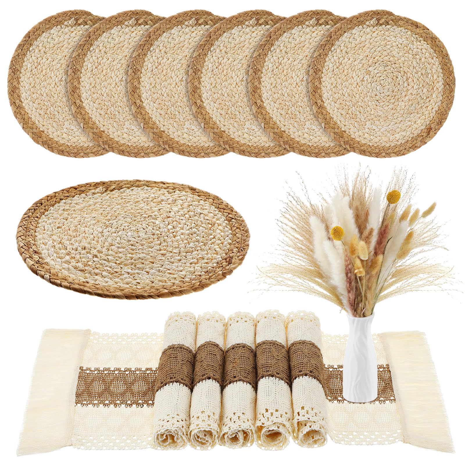 Amazon.com: Menkxi Boho Table Decor Set of 9 Round Woven Boho Placemats ...