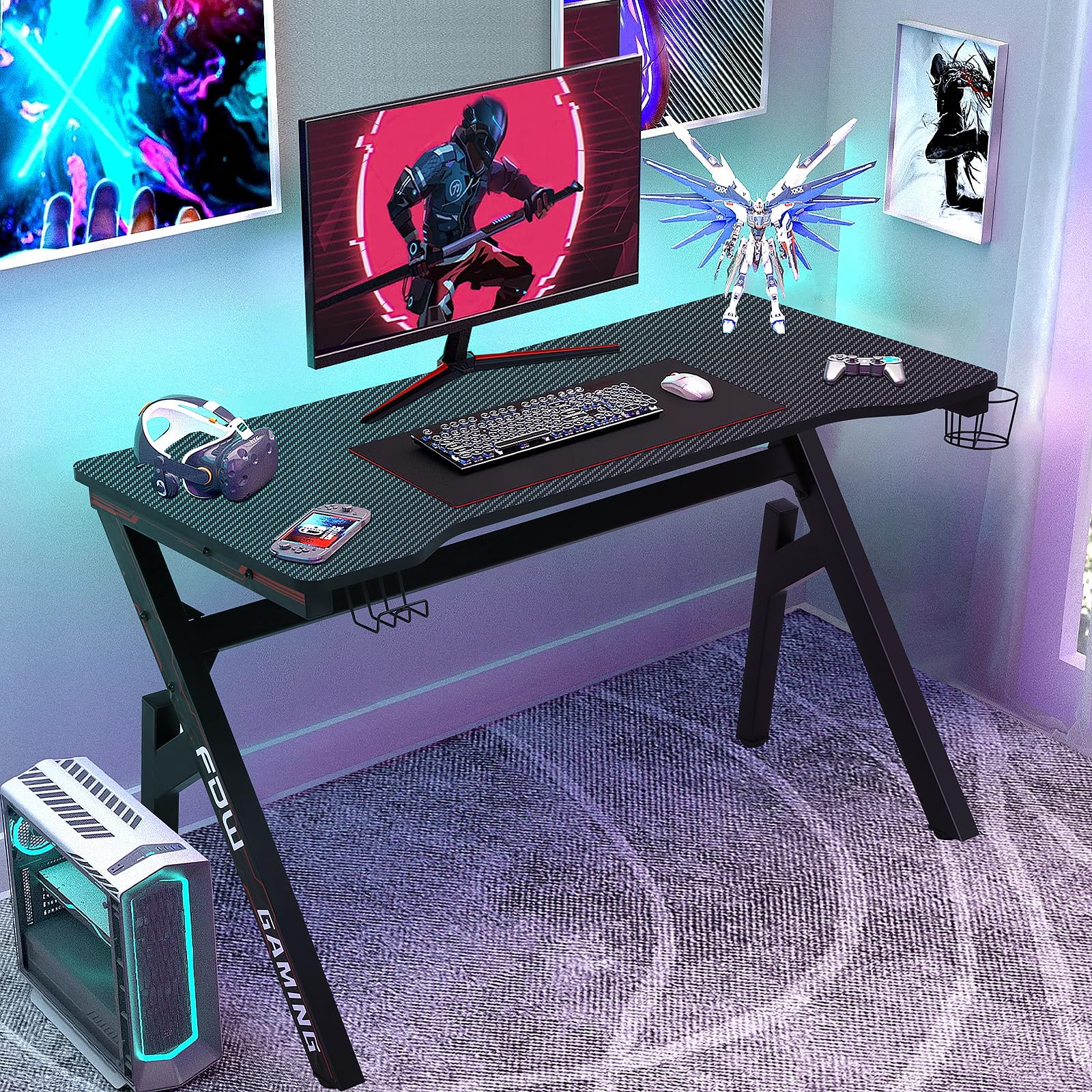 Amazon.com: BLKMTY 45" Gaming Desk, Large Computer Desk - Sturdy Metal ...