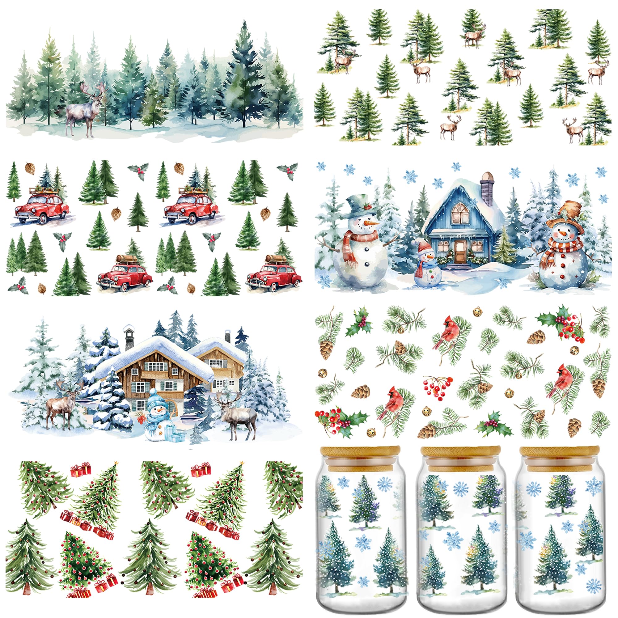 Amazon.com: Christmas Transfer UV DTF Stickers - 8 Sheets Winter Green ...