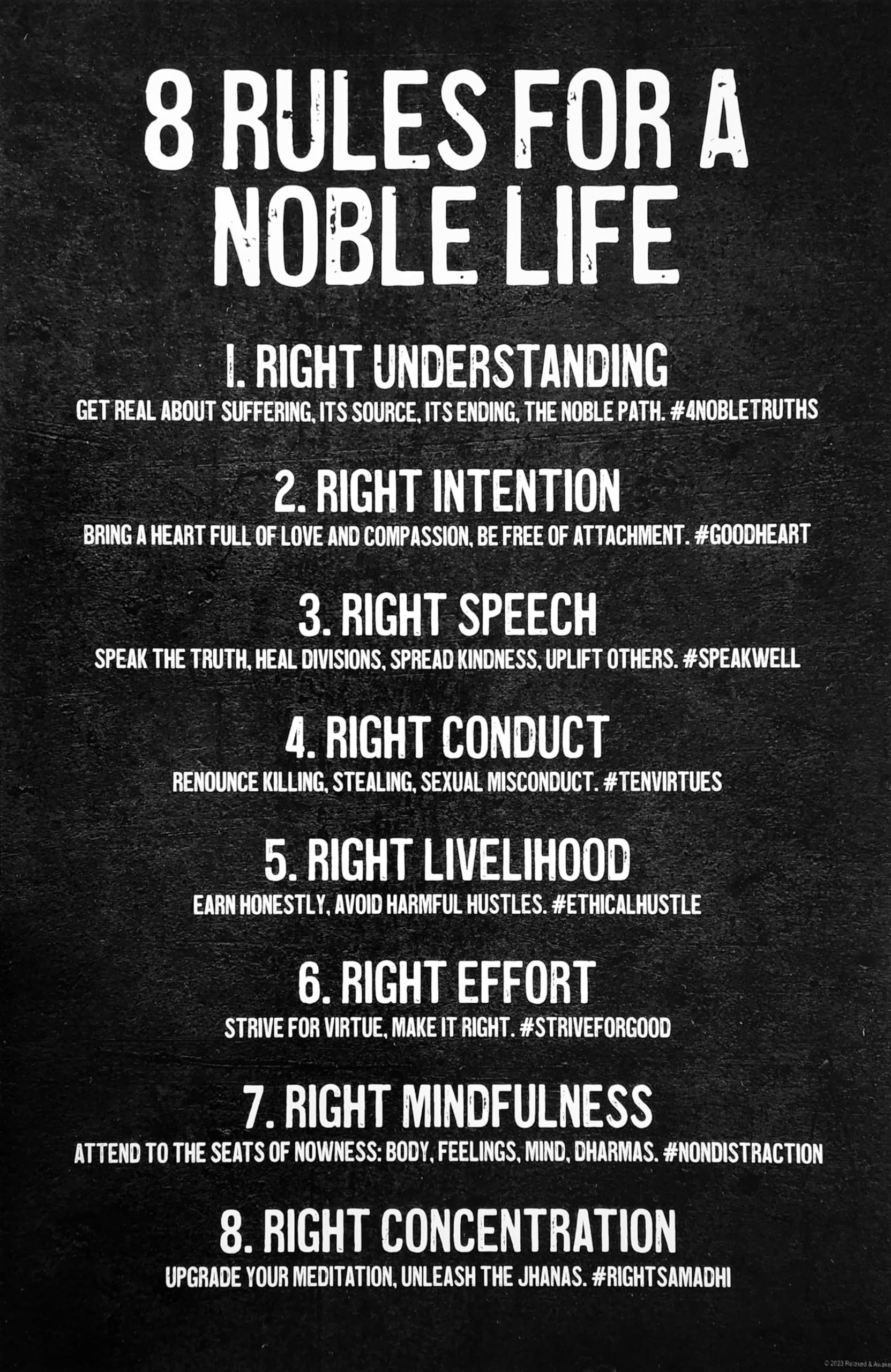 Amazon.com : 8 Rules for a Noble Life - Motivational Poster, Buddhist ...