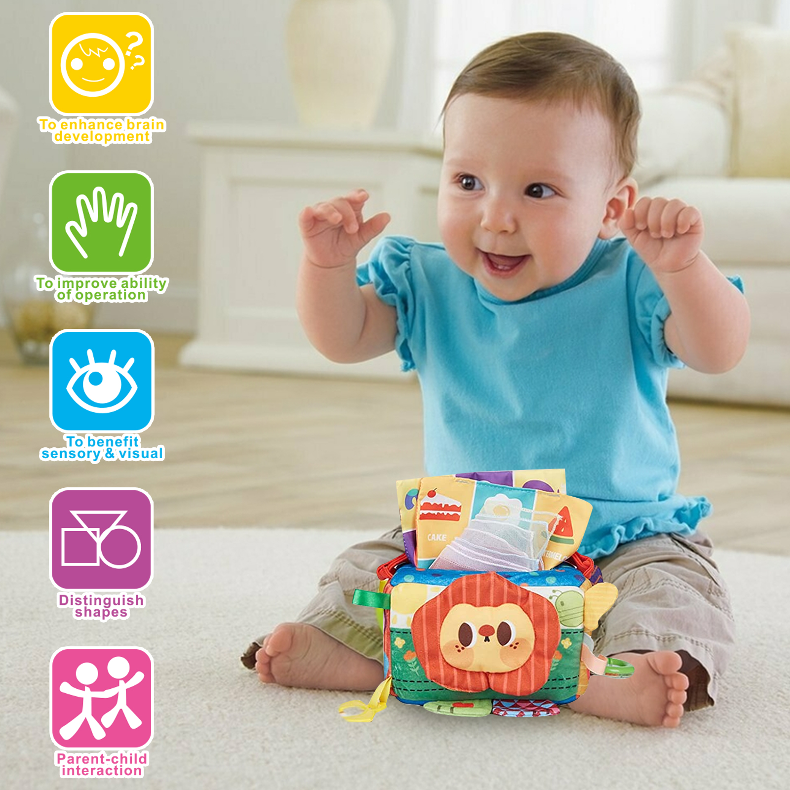 Watch Sensory Tissue Box Toy for Infant Baby Push Pull Travel Toy on ...