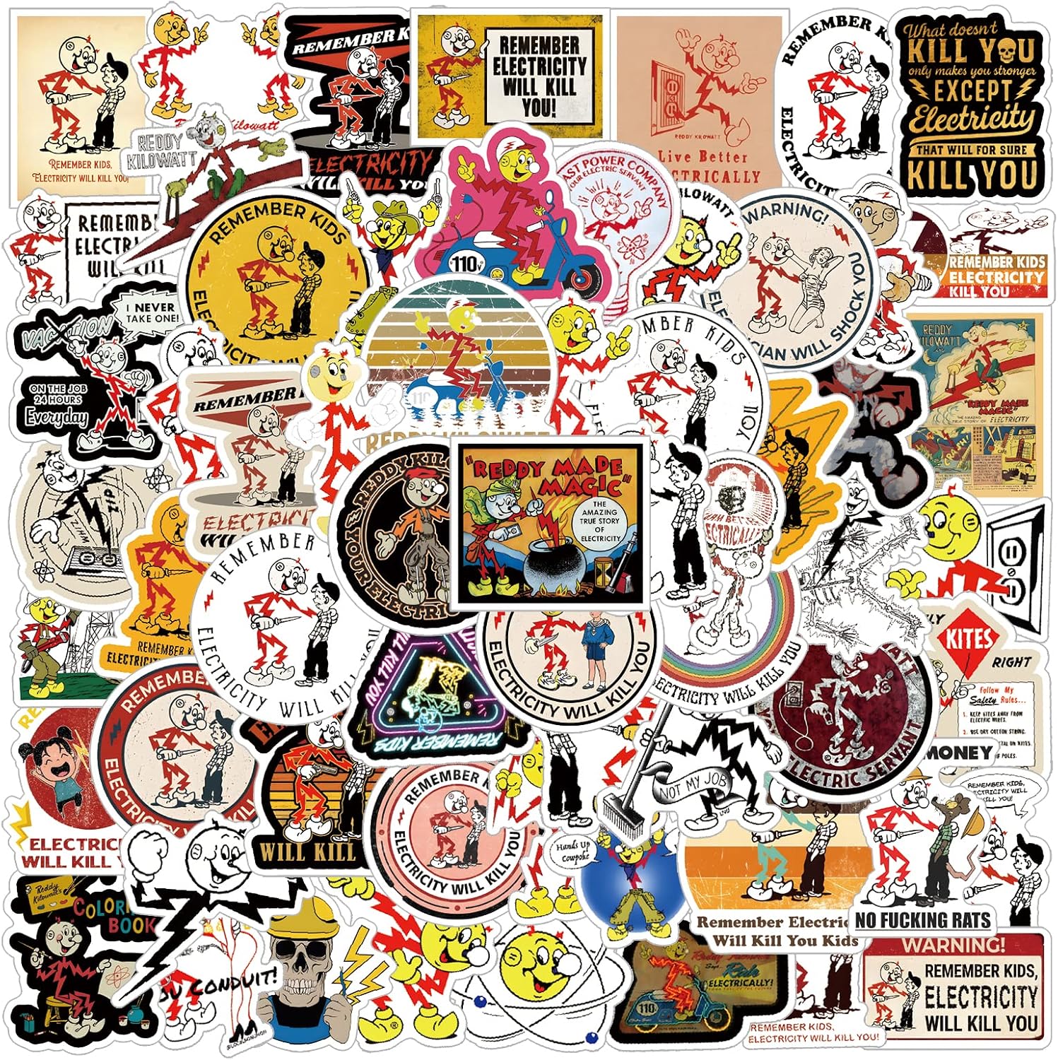 Amazon.com: 63Pcs Reddy Kilowatt Remember Kids Electricity Will Kill ...