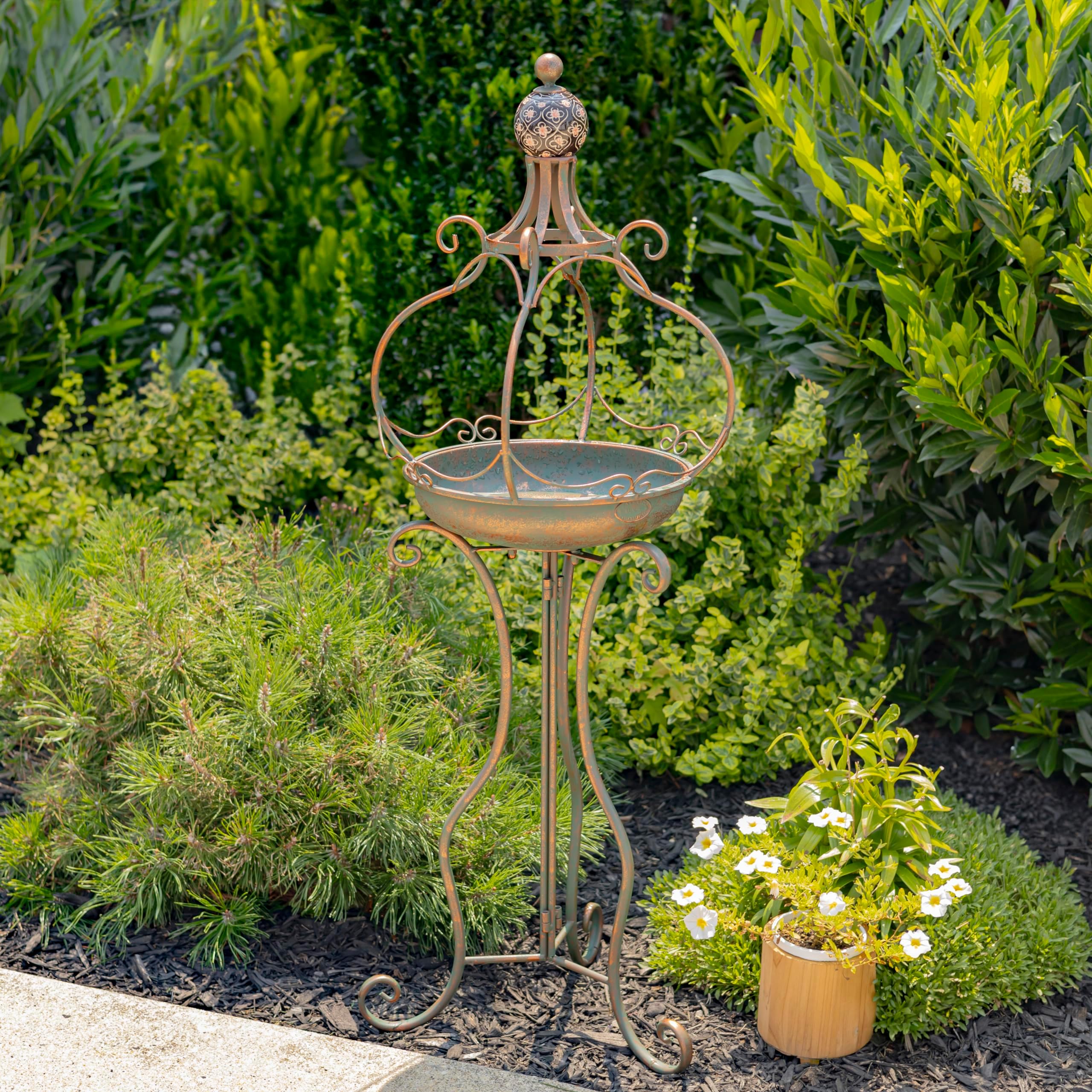 Amazon.com: Zaer Ltd. 45" Tall Iron Birdbath with Ceramic Sailor Ball ...