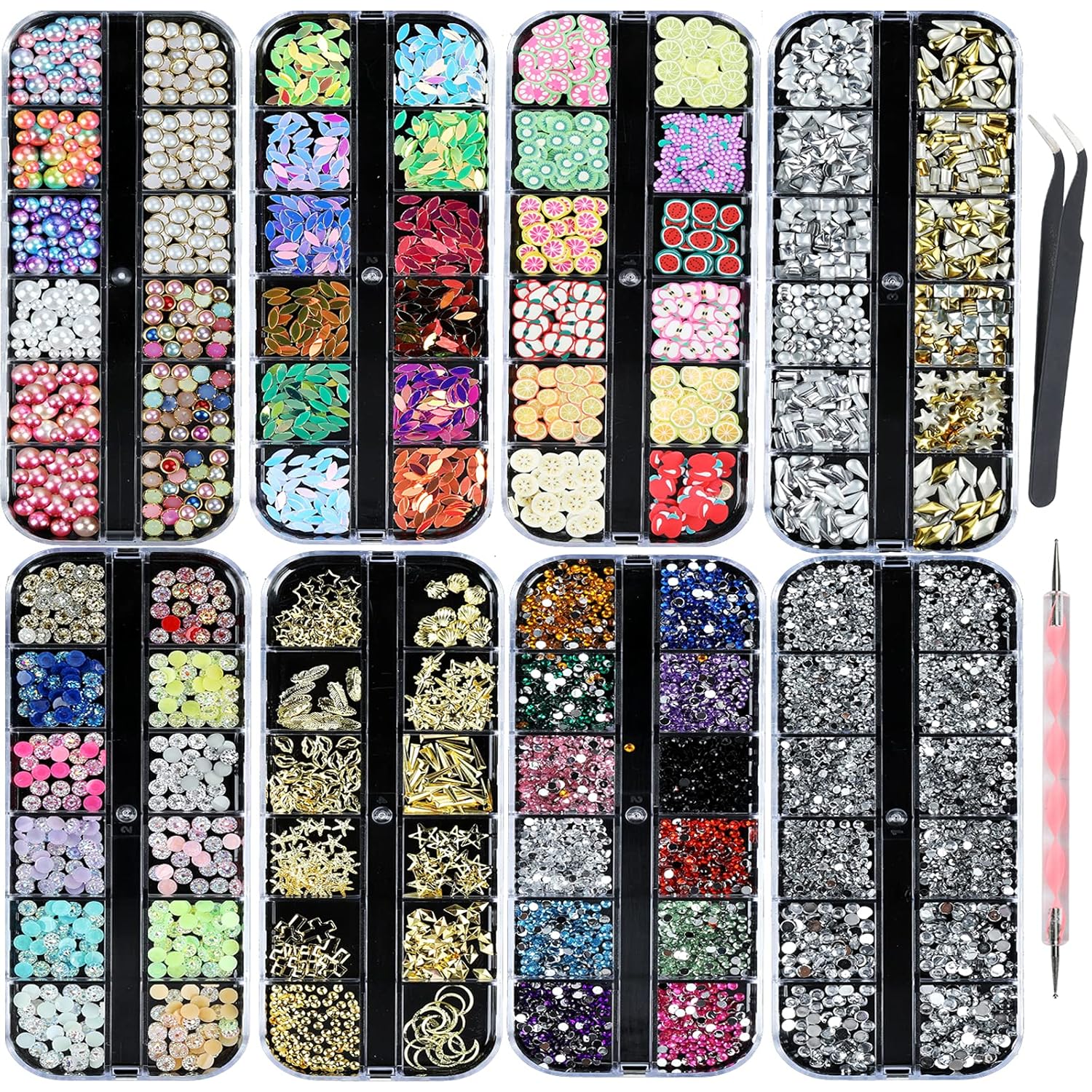 8 Boxen Nail Art Strass Kit - Nail Art Gemischt Strass Set, Nagel Kunst ...