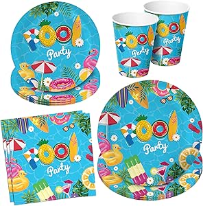 Amazon.com: 100Pcs Pool Party Supplies Pack for 25 - Premium Pool Party ...