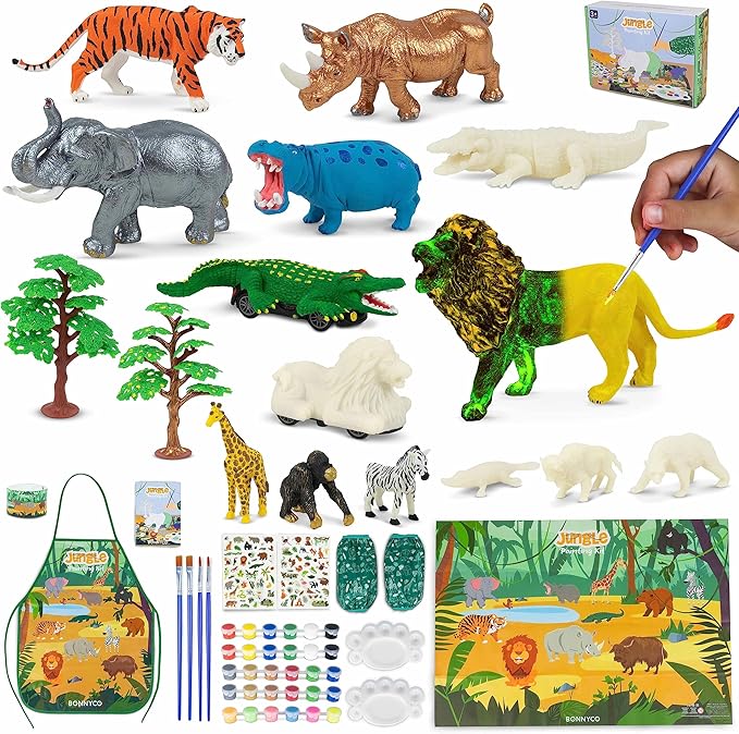 Amazon.com: BONNYCO Animal Toys for Kids Painting Kit with 16 Figurines ...