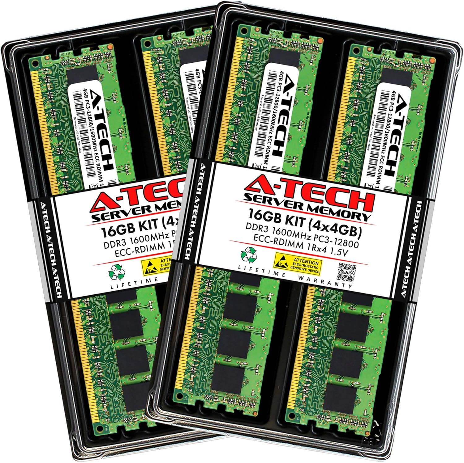 A-Tech 16GB Kit (4x4GB) DDR3 1600MHz PC3-12800R ECC RDIMM 1Rx4 Single ...