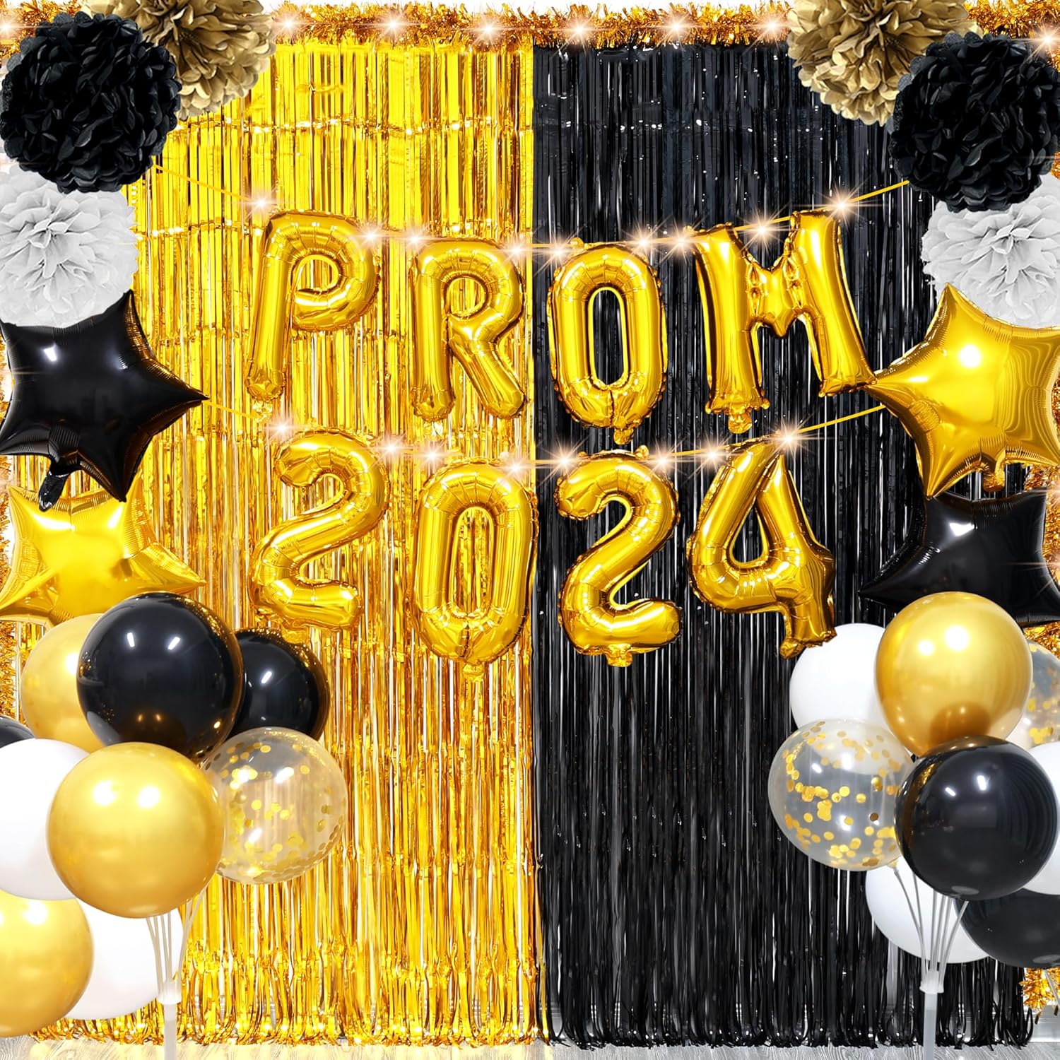 Amazon.com: Black and Gold Prom Decorations 2024, Prom Backdrop 2024 ...