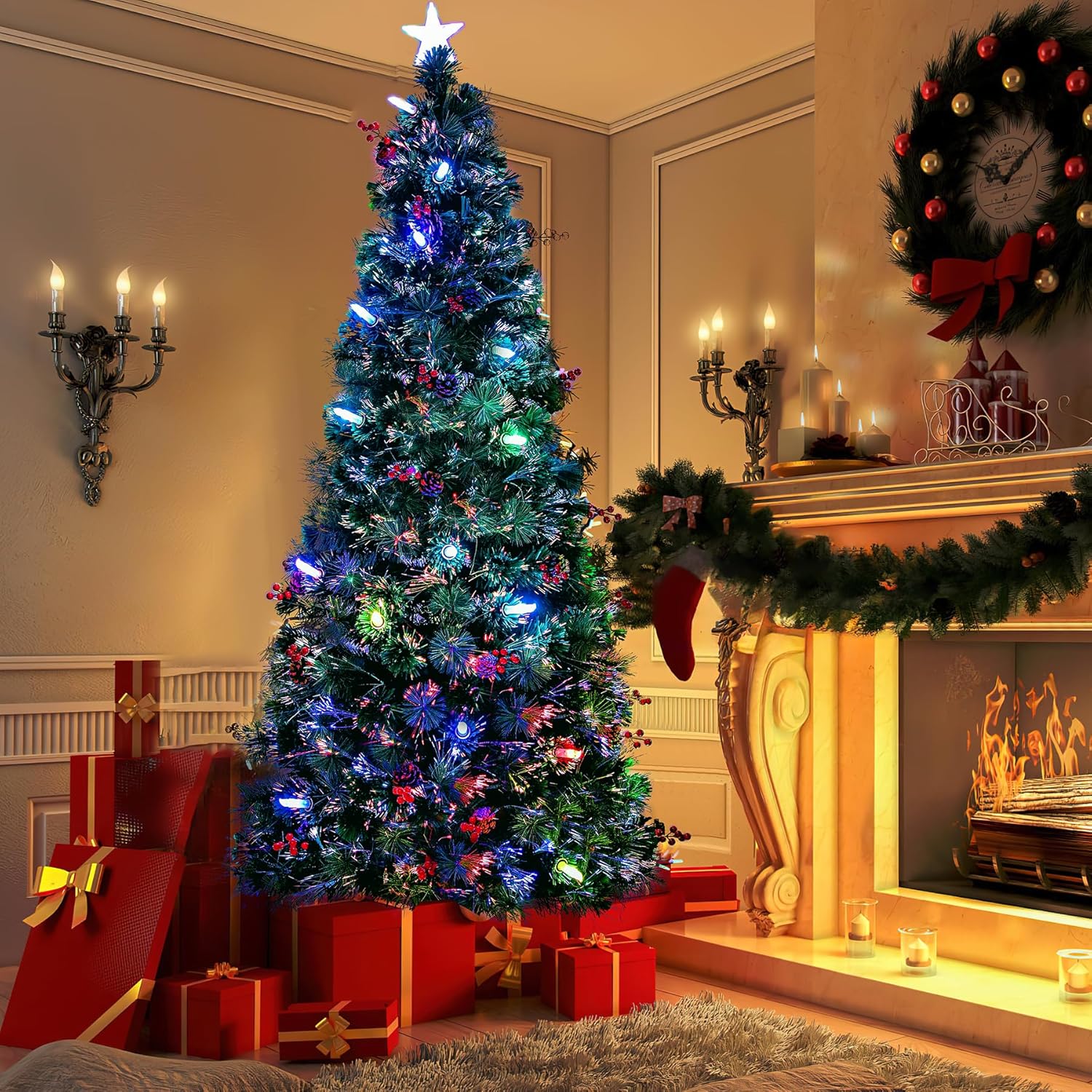 Amazon.com: susici 7.5FT Artificial Prelit Christmas Tree with Colorful ...