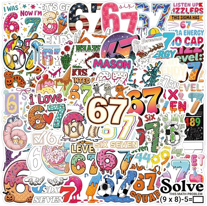 Amazon.com: Cool Six Seven Number Stickers, 60PCS Funny Meme 6 7 Number ...