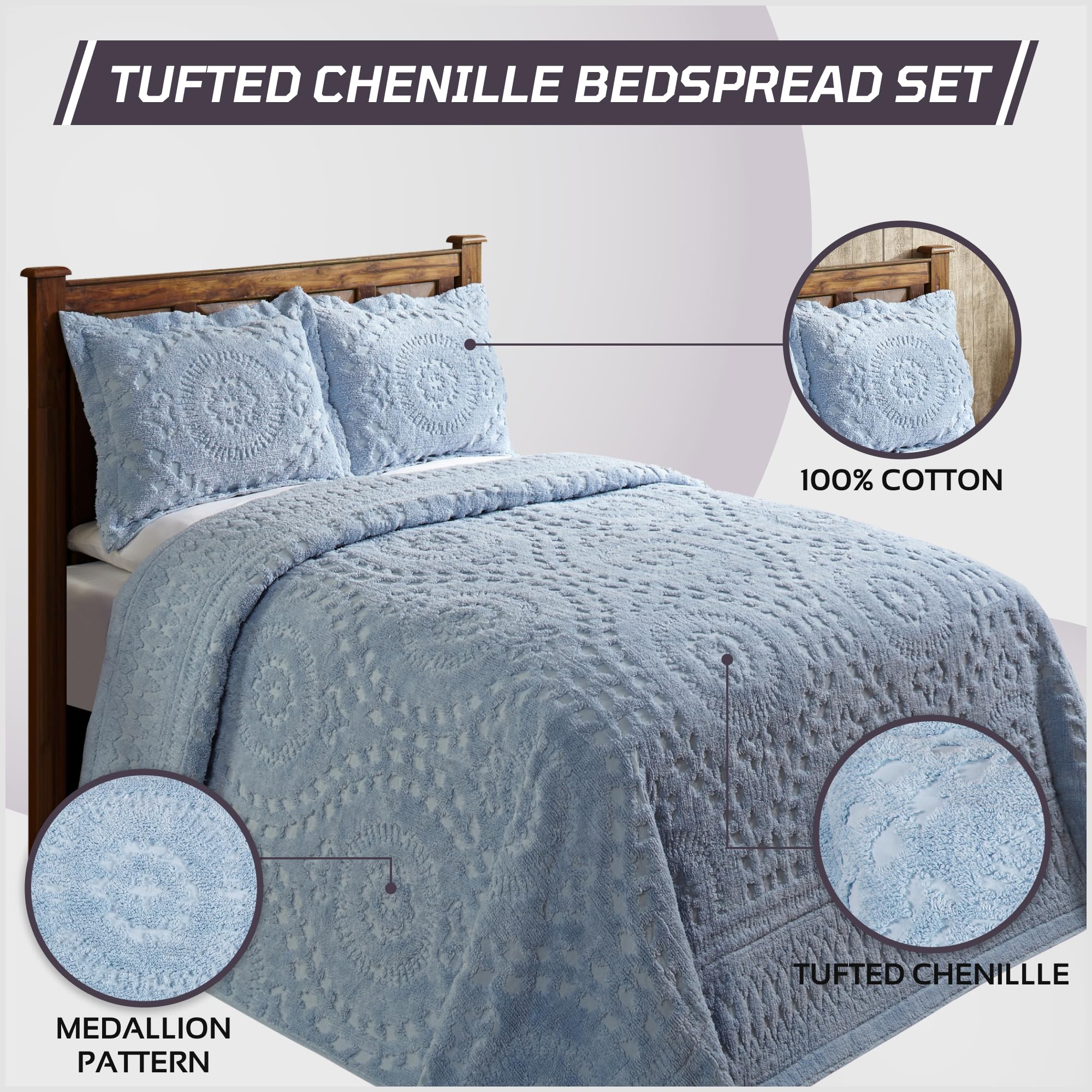 King Size Bedspreads Cotton Chenille Mercer 3 Piece Cotton Chenille