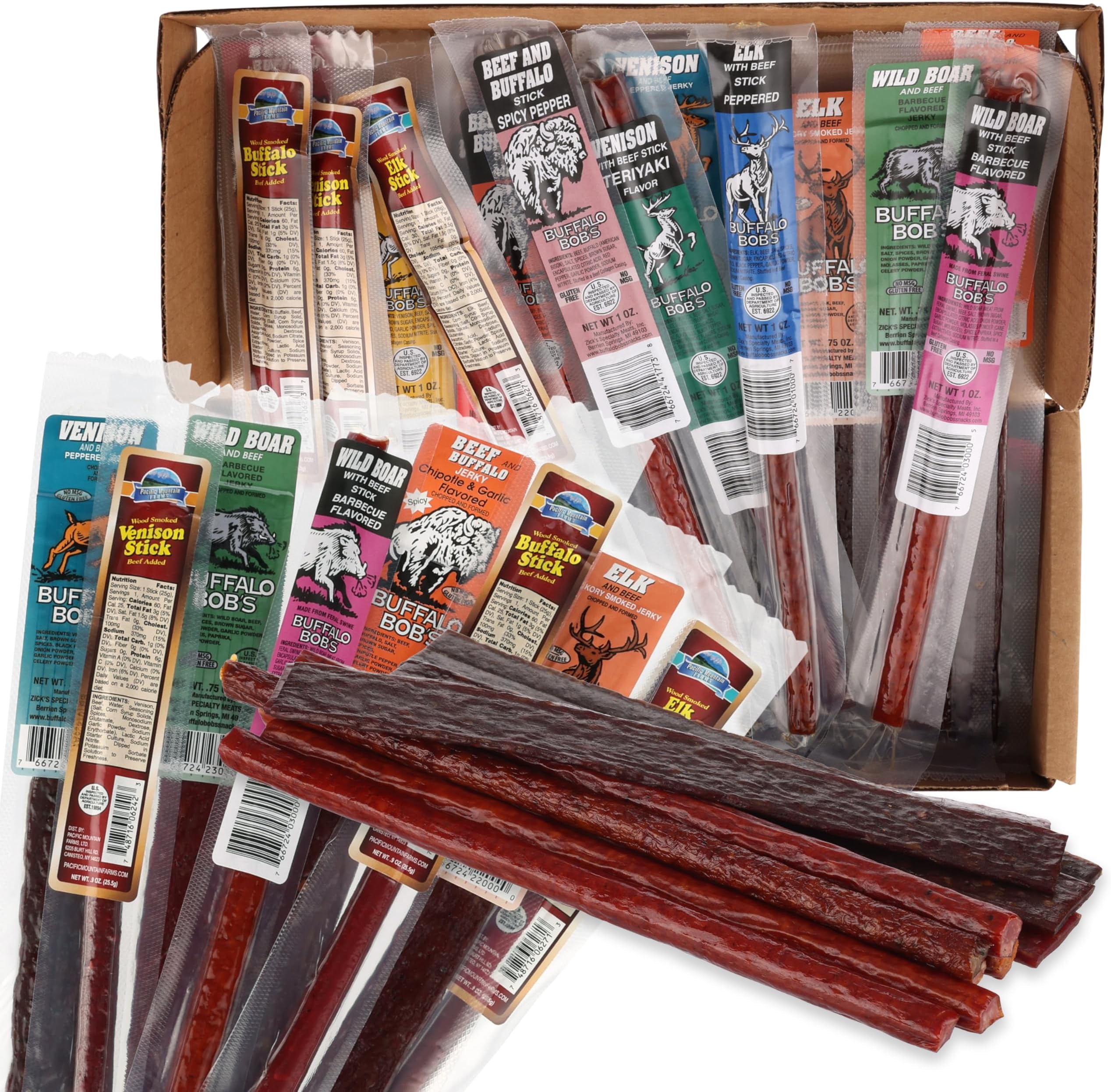 Amazon.com: Buffalo Bob's Exotic Game Jerky & Meat Snacks - Best 20 Piece Variety Gift Pack ...