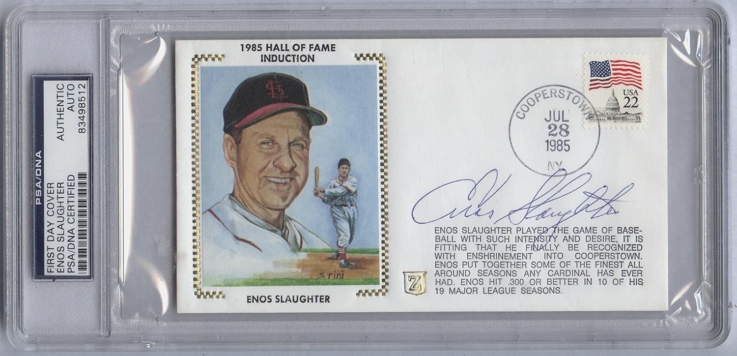 Enos Slaughter PSA Autograph FDC 1985 Hall of Fame Induction St. Louis ...