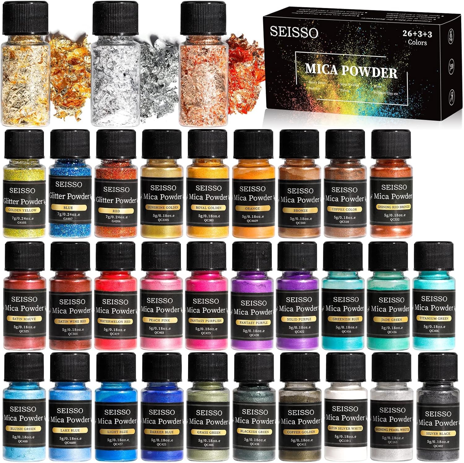 Mica Powder, Glitter & Gold Flakes Kit - 32 Colour All-in-One Kit Resin ...