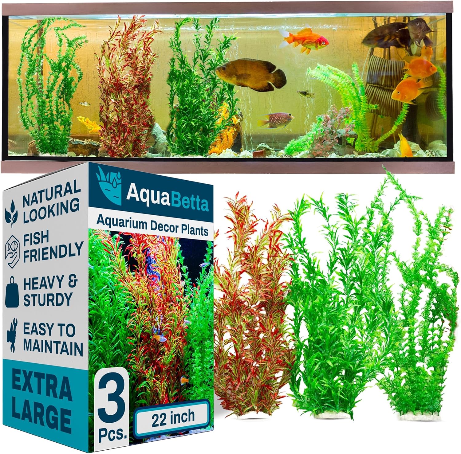 Aquabetta Artificial Aquarium Plants Set Extra Large - Big Natural ...