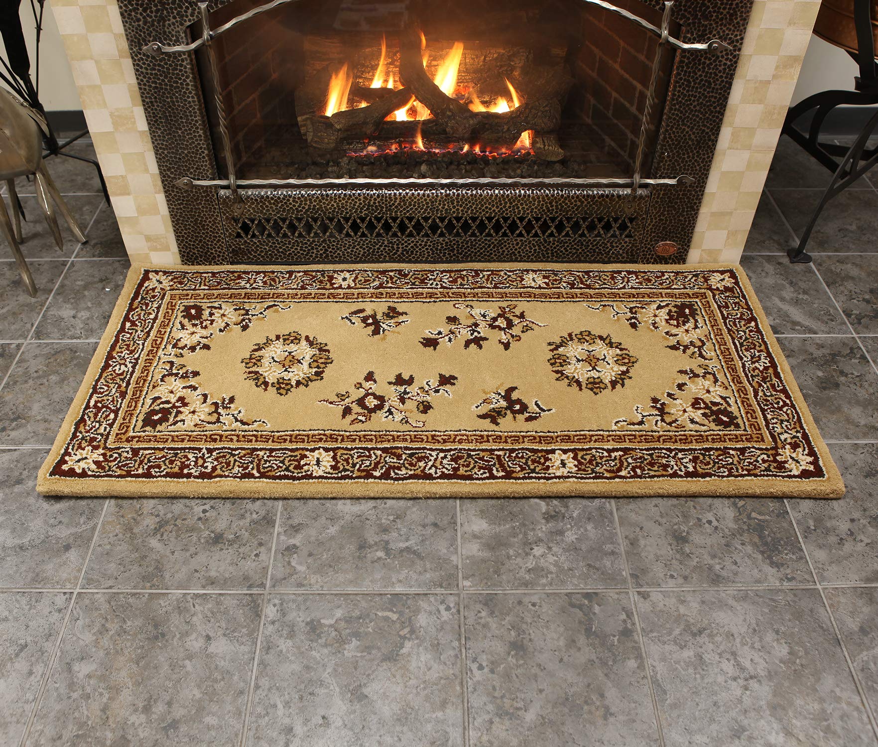 Minuteman International Beige Oriental Wool Hearth Rug, Rectangular