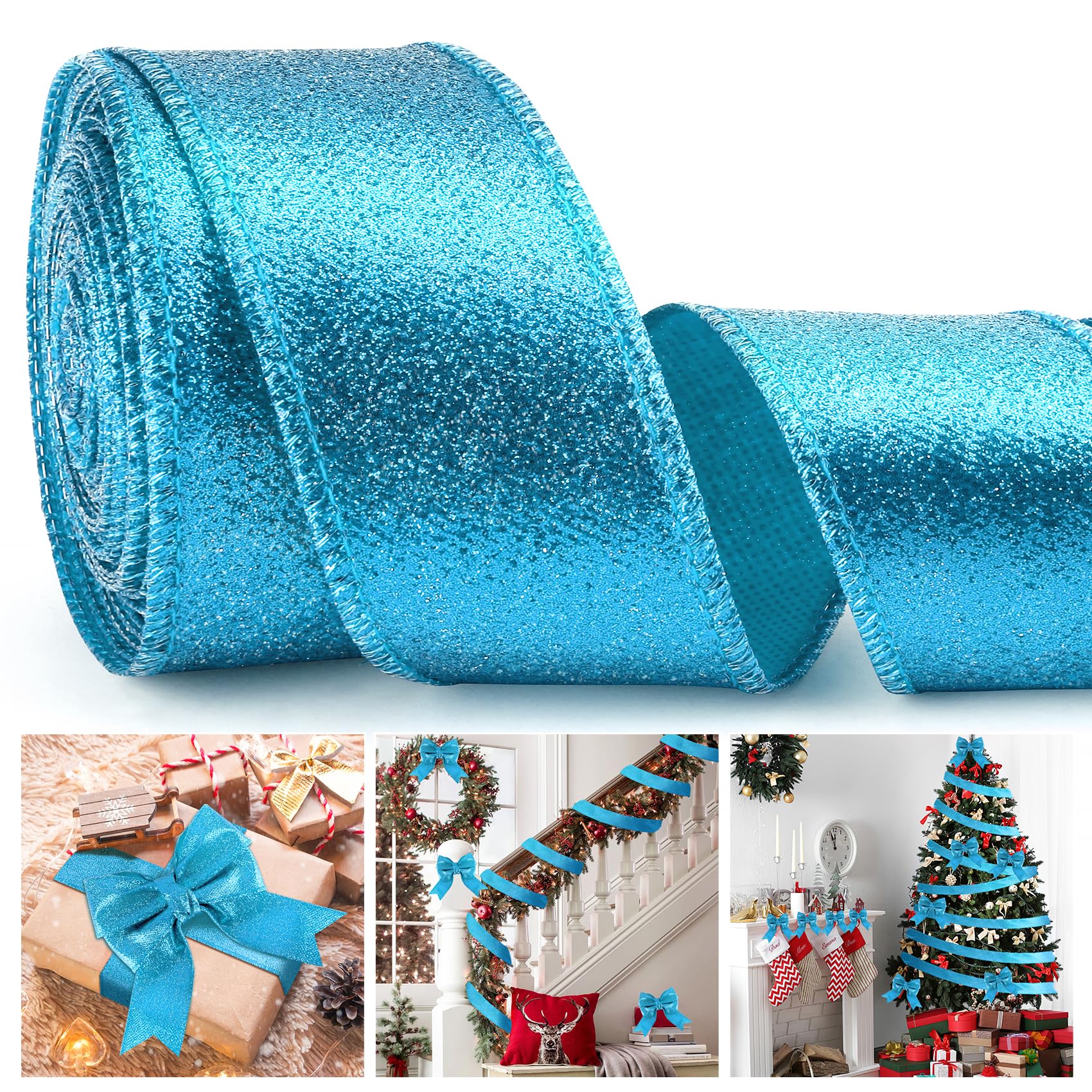 Amazon.com: Blue Ribbon for Christmas Tree Blue Christmas Ribbon Wired ...