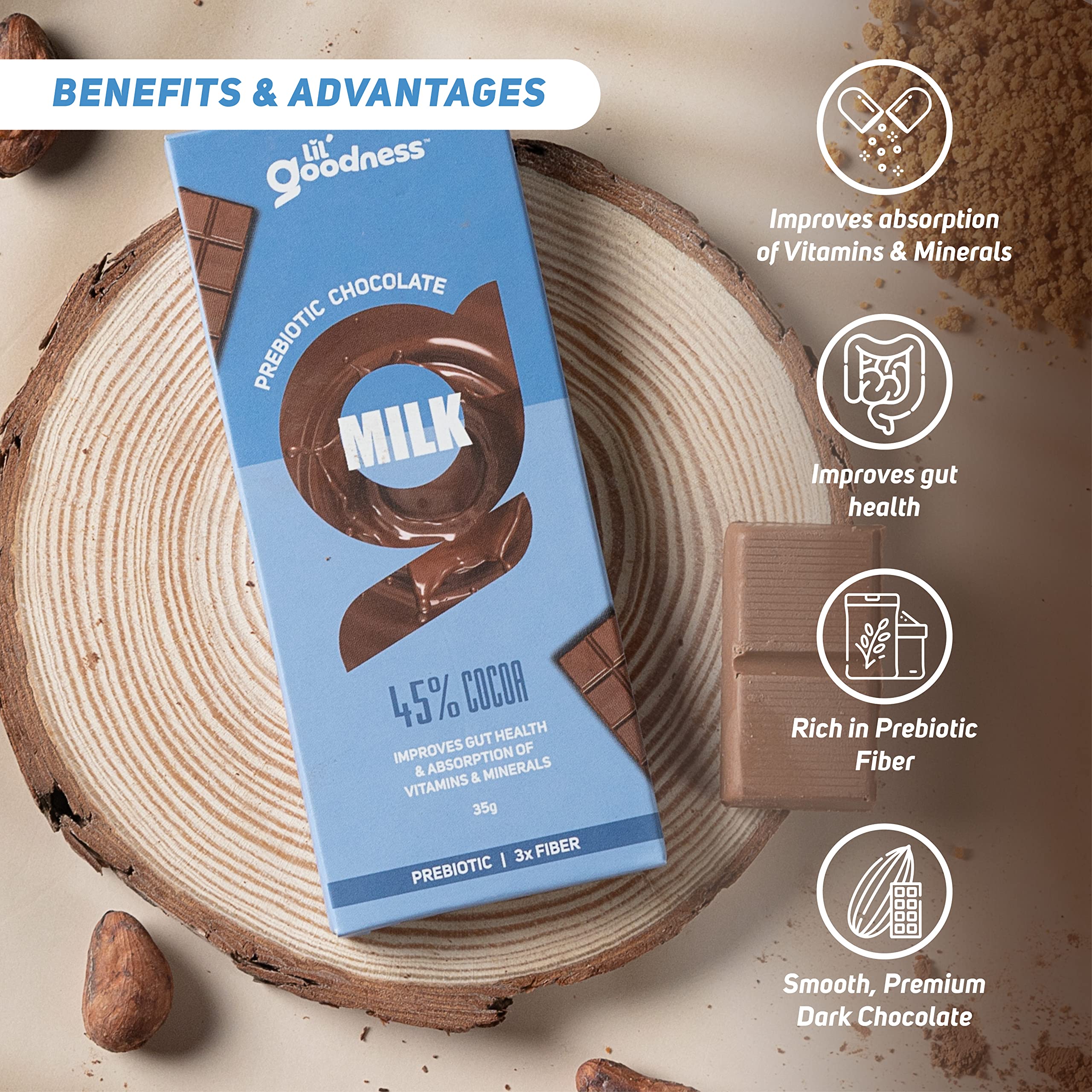 Buy Lil'Goodness Premium Prebiotic Chocolate - 13g (Pack of 12) | Milk ...