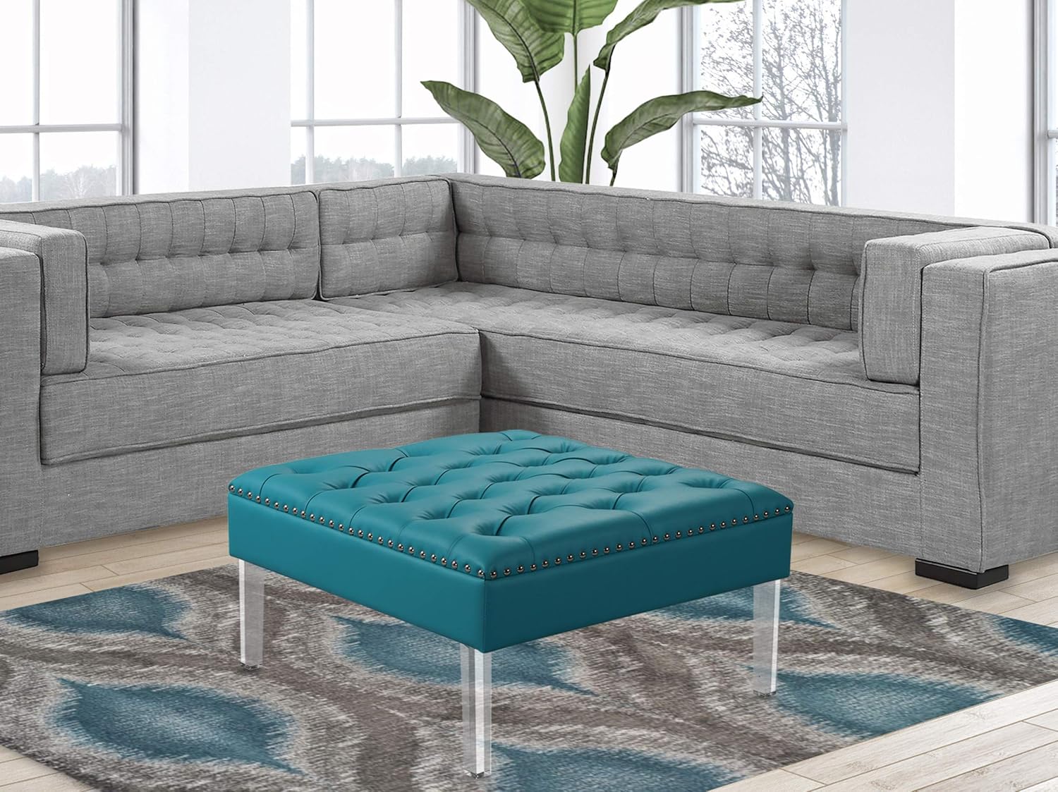 Amazon.com: Iconic Home Pierre Square Ottoman Center Table Button ...