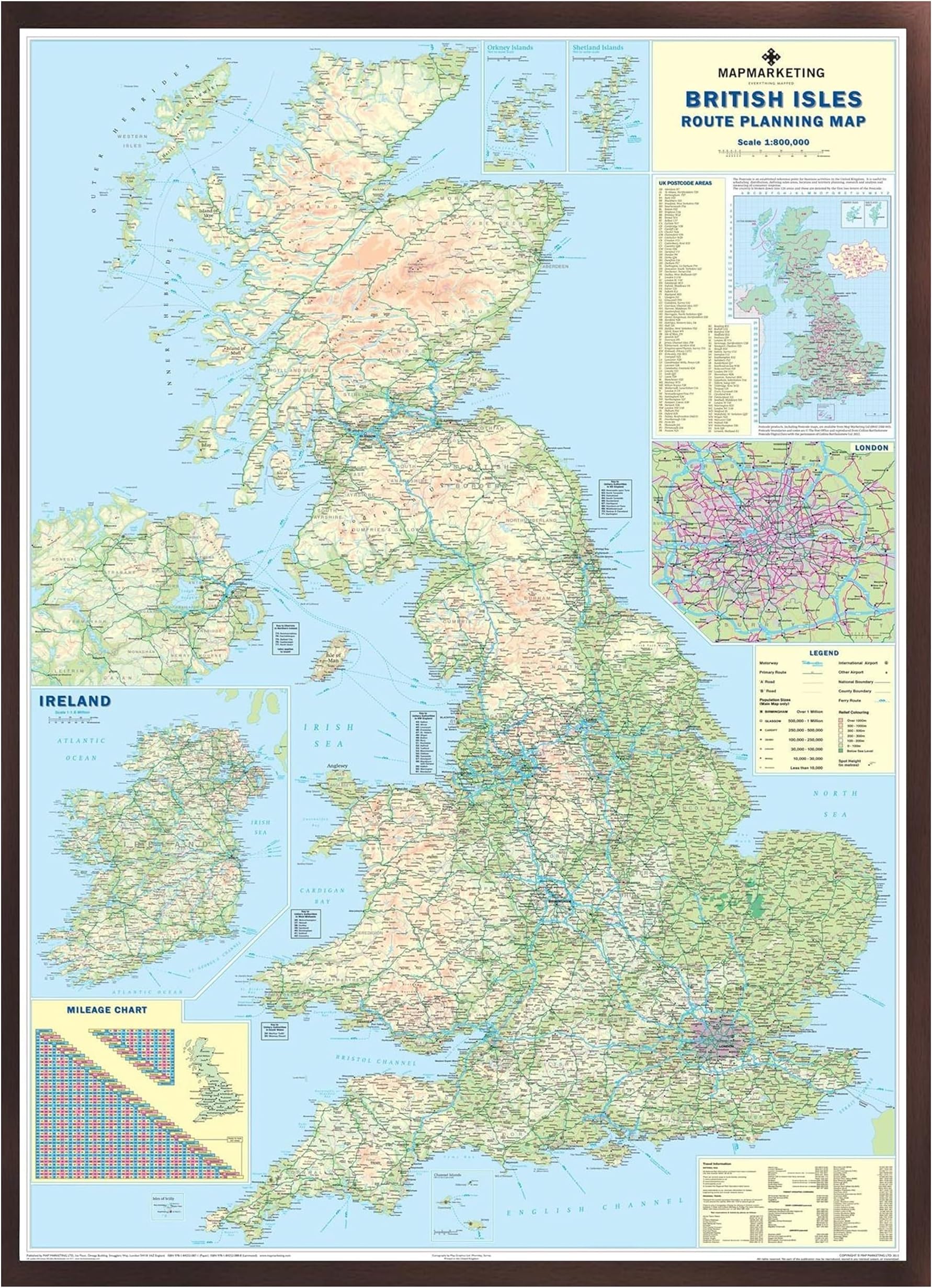 UK Roads Wall Map - Large Laminated And Framed In Dark Wood Wall Map ...