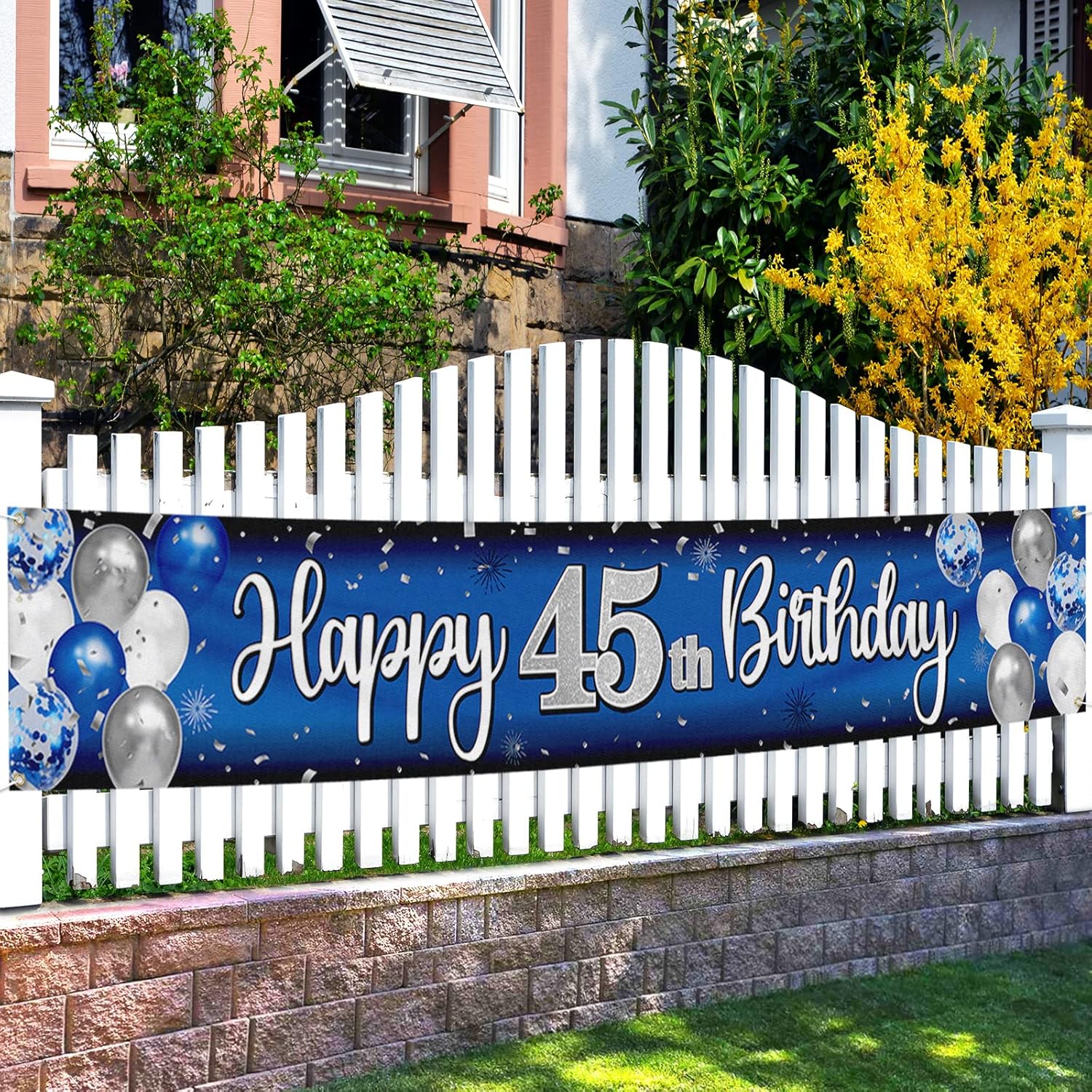 Amazon.com: Nelbiirth Happy 45th Birthday Decorations,45th Blue ...