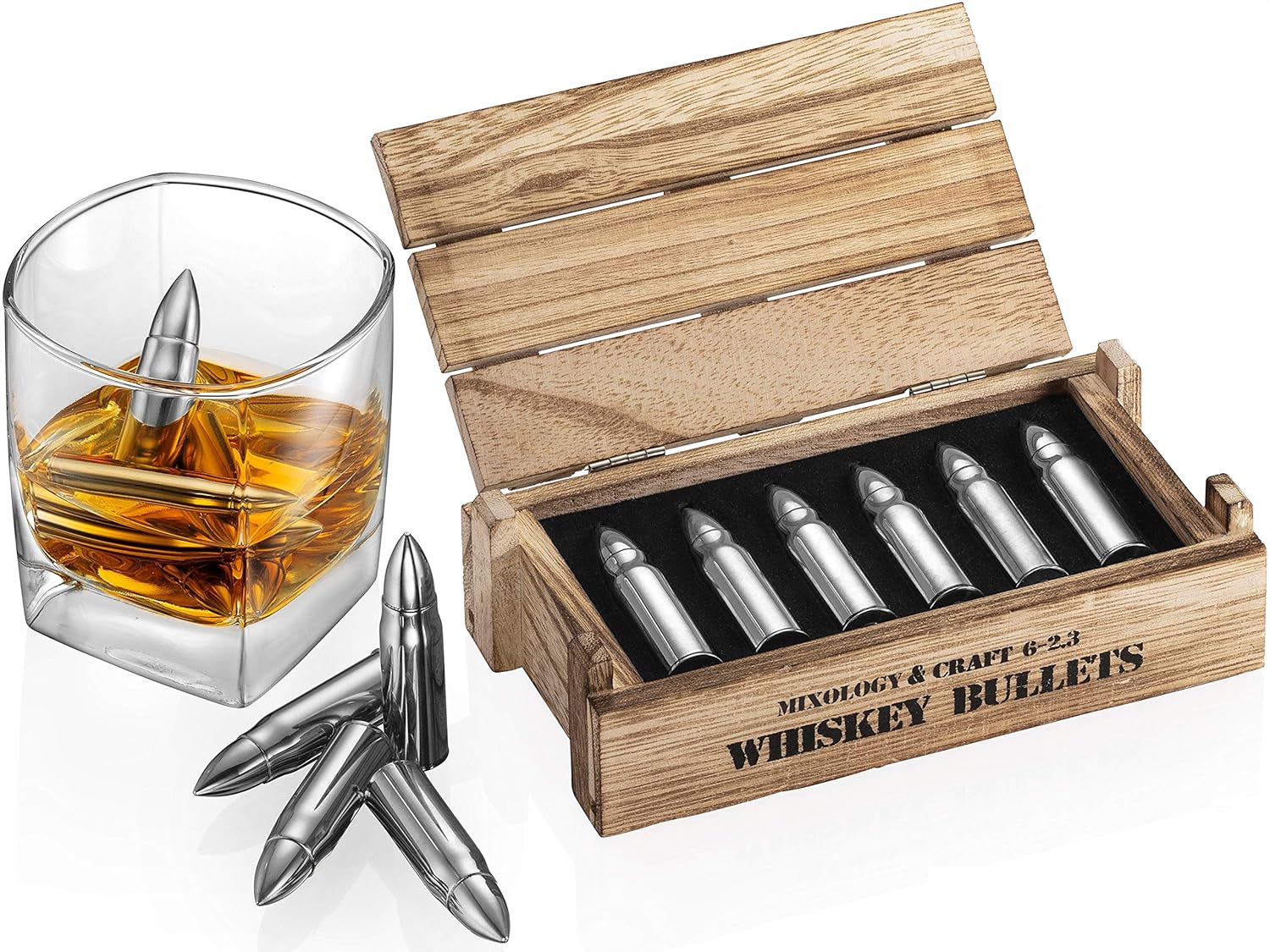 Amazon.com: Whiskey Stone Gift Set - Stainless Steel Whiskey Stones in ...