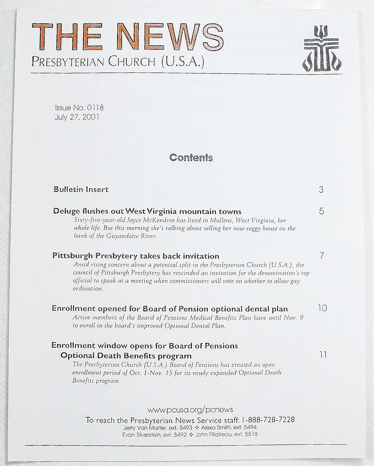 The News: Presbyterian Church (U.S.A.), Issue 0118, July 27, 2001 ...