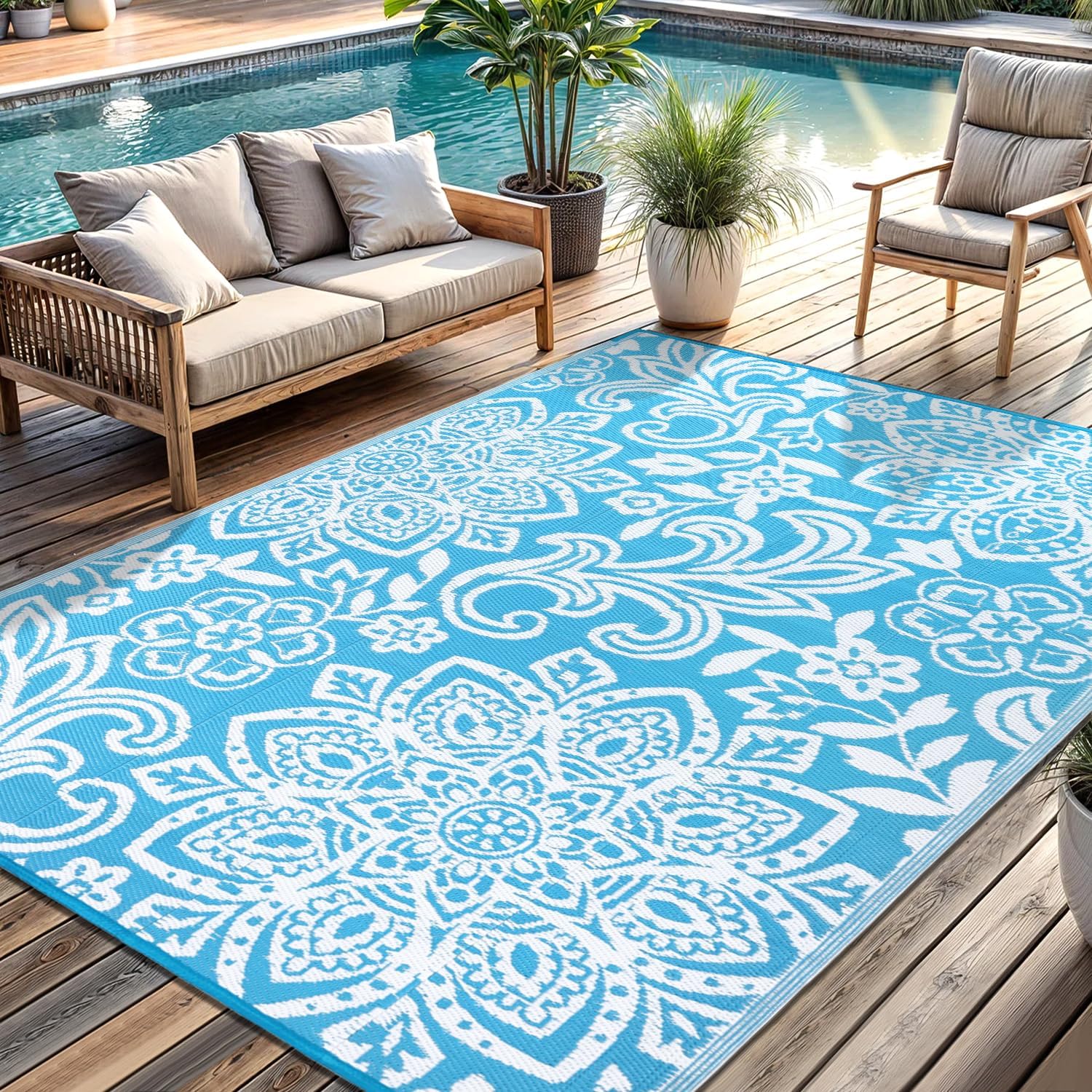 Amazon.com: Findosom Waterproof Outdoor Rug 6' x 9' - Reversible ...