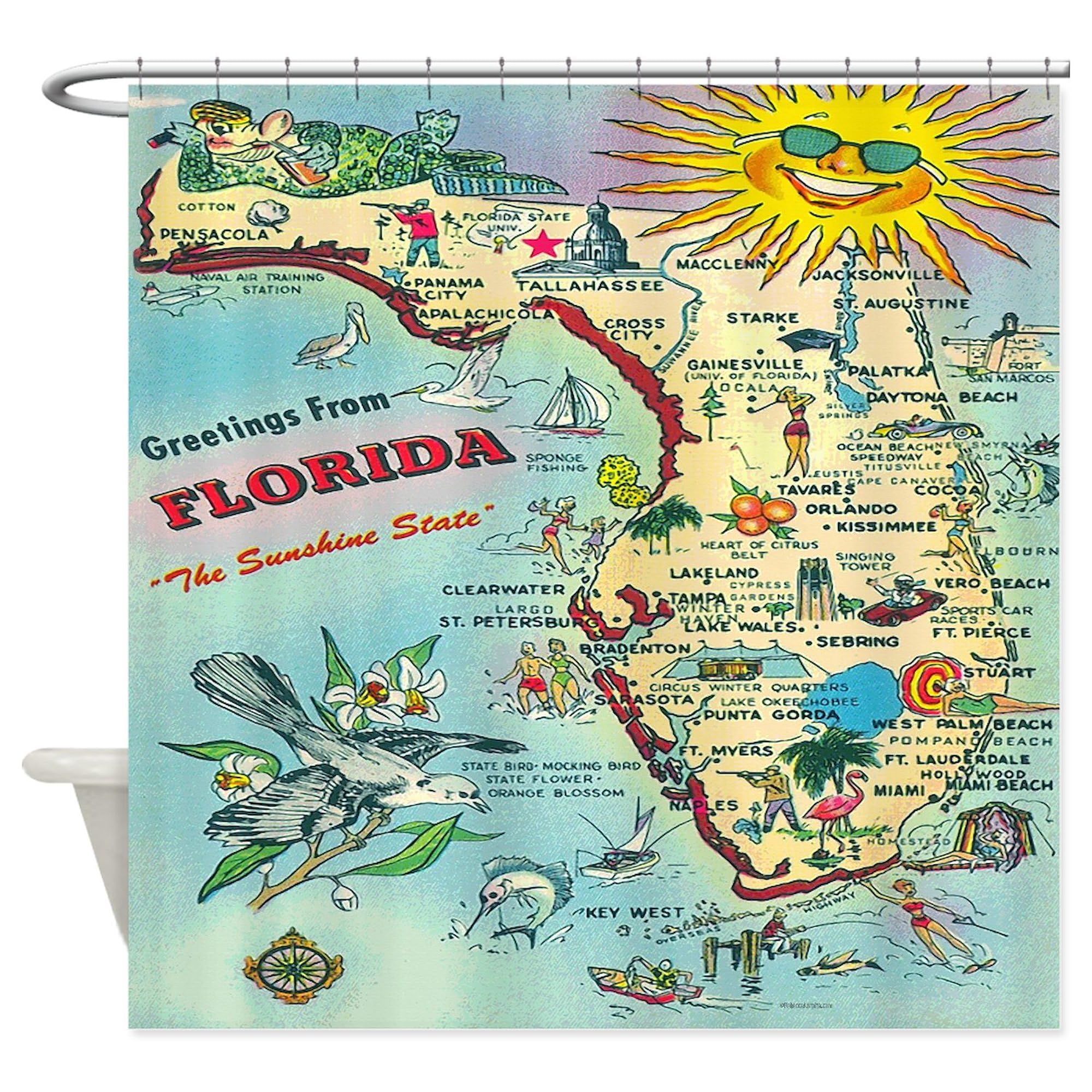 Florida Vintage Map Shower Curtain Vintage Map Shower Curtains