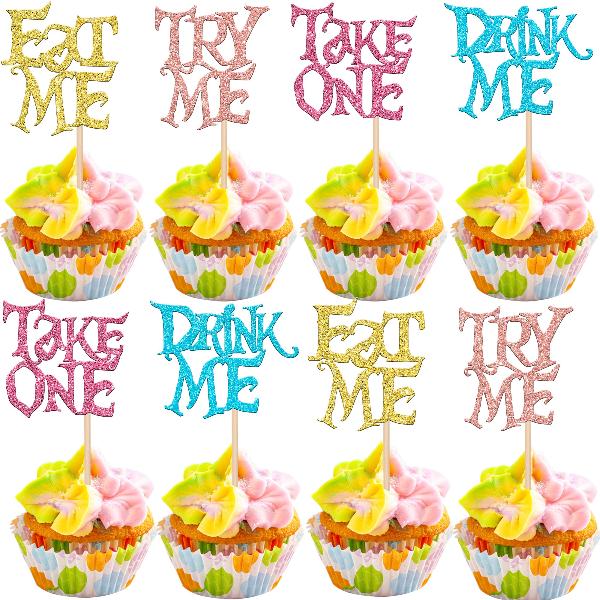 Amazon.com: 24 PCS Eat Me Cupcake Toppers Mixed Colors Glitter Try Me ...