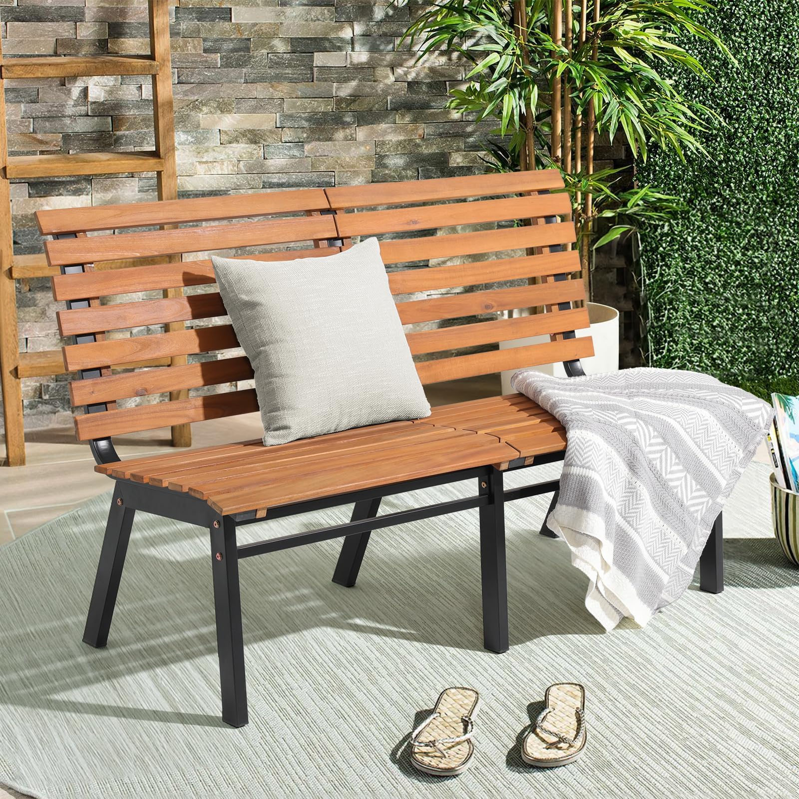 Amazon.com: vidaXL Outdoor Patio Bench, Garden Park Bench with Armrests ...