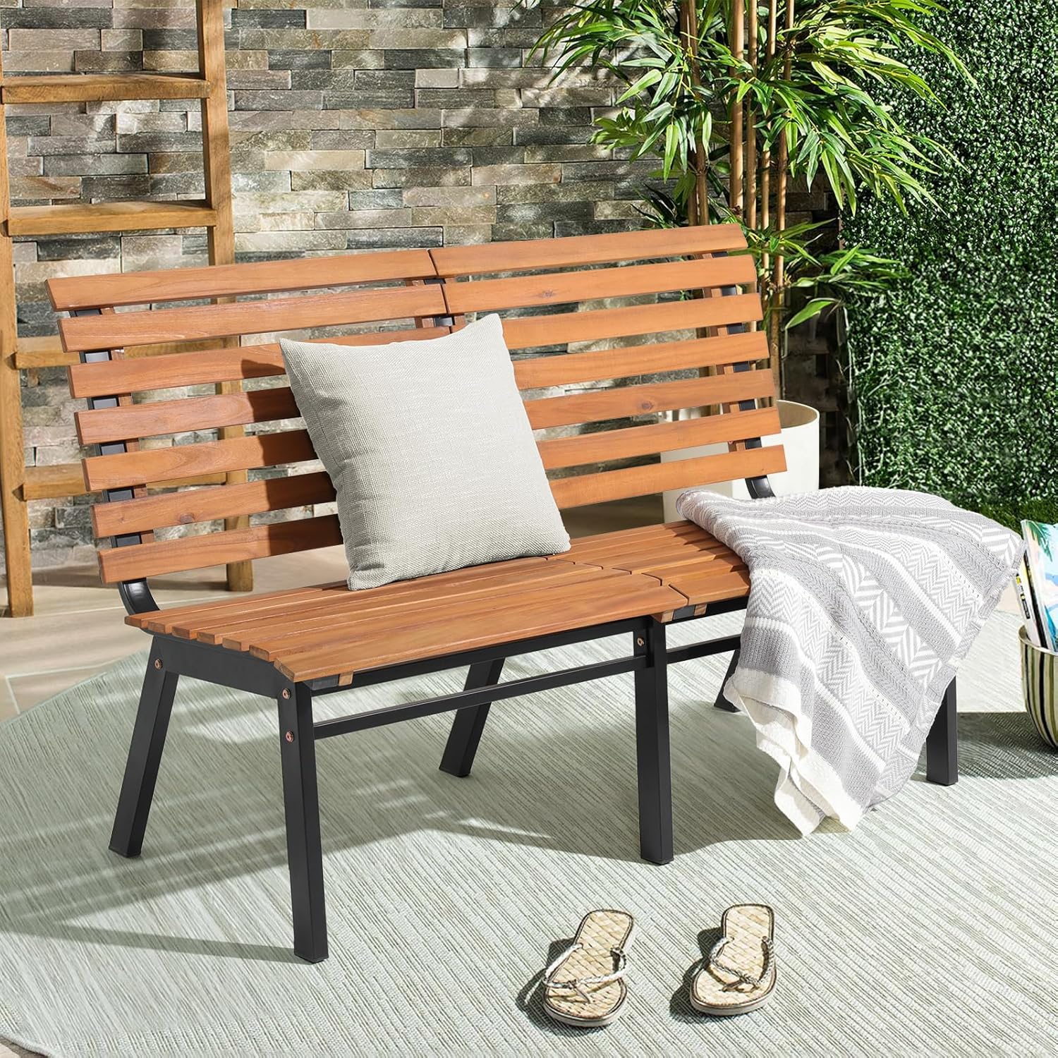 Amazon.com: Soleil Jardin Outdoor Acacia Wood Garden Bench with Steel ...