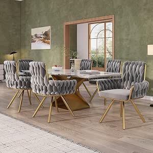 ModernLuxe 360° Swivel Dining Chairs Set of 6, Light Luxury Kitchen ...