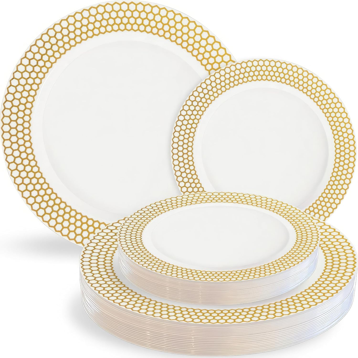 Amazon.com | Blue Sky Honeycomb White & Gold Plates Combo Set - 32 ...