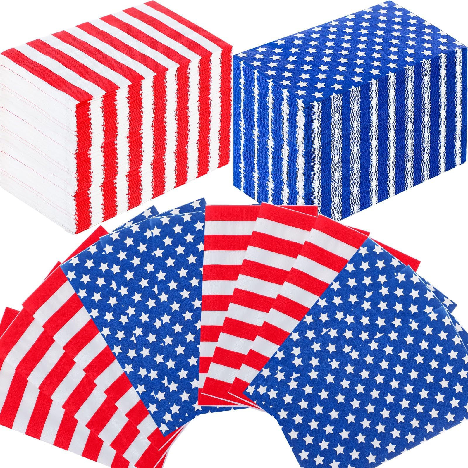 Amazon.com: Teling 100 Pcs American Flag Patriotic Party Supplies 3 Ply ...