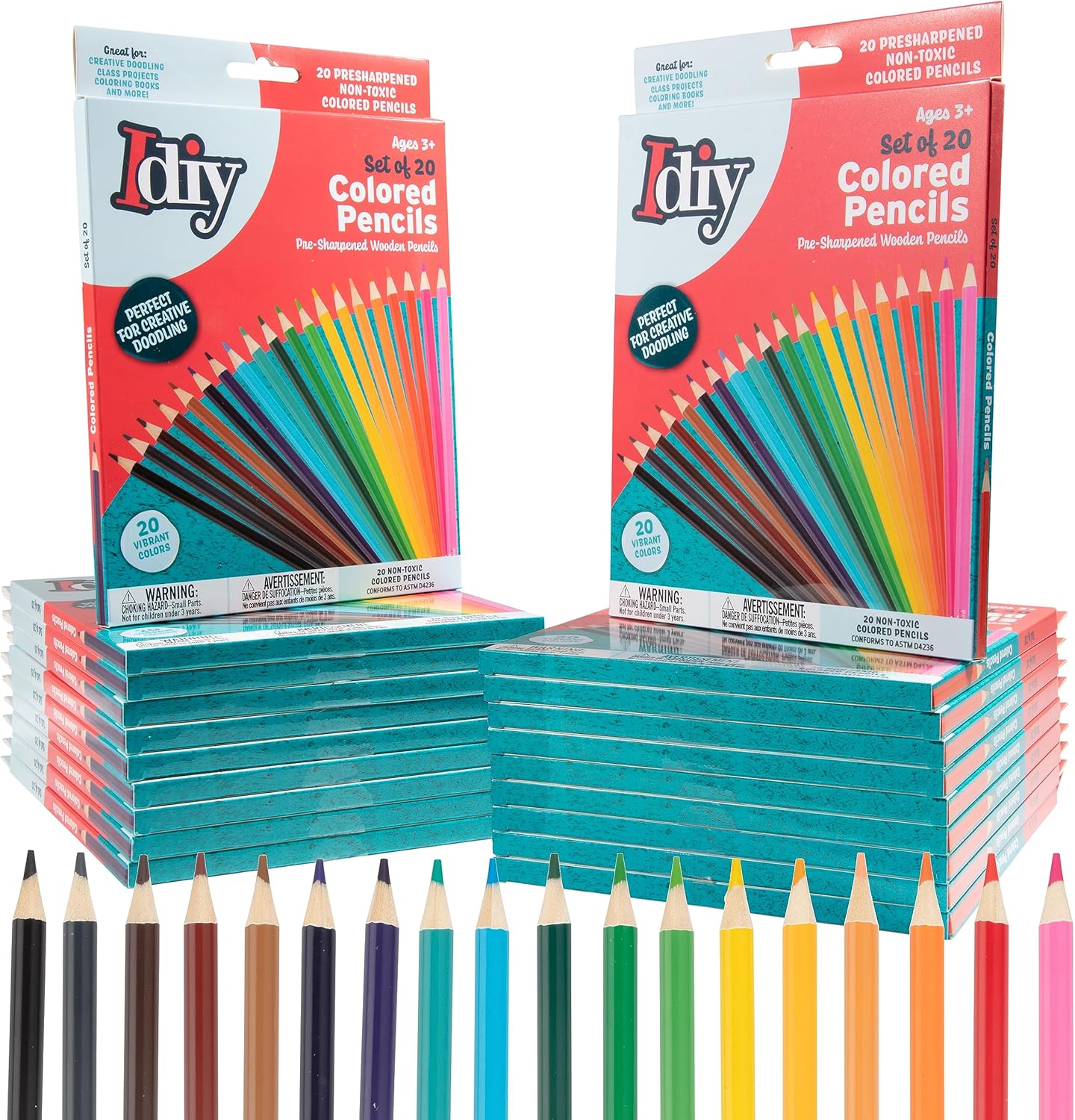 Amazon.com : Colored Pencil Bulk Boxes - 20 Vibrant Colors per Set, 20 ...