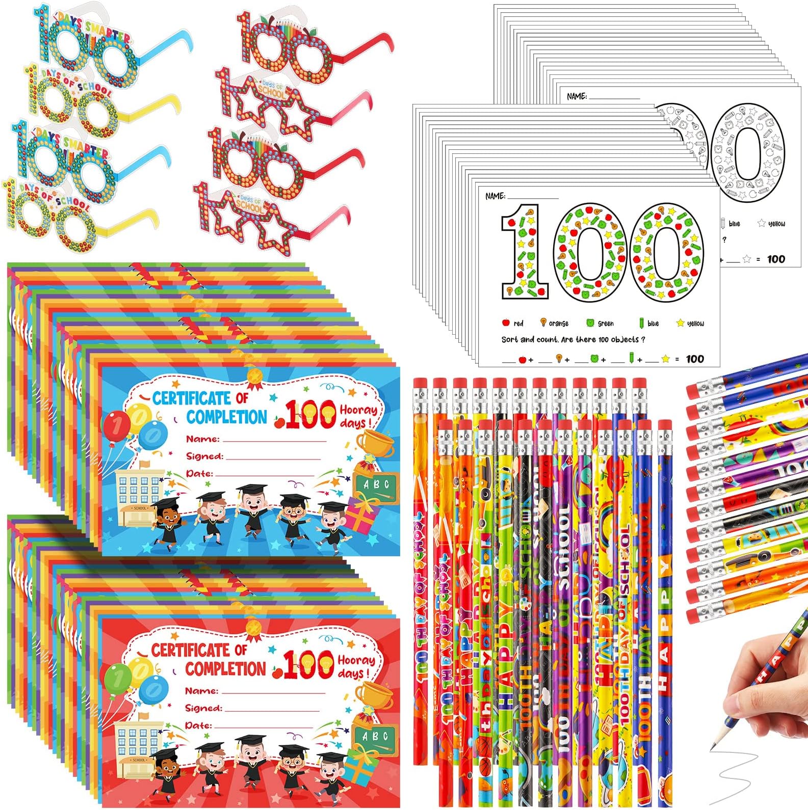 Amazon.com : 100th Day of School Kit Teacher Favor Kit Include Pencils ...